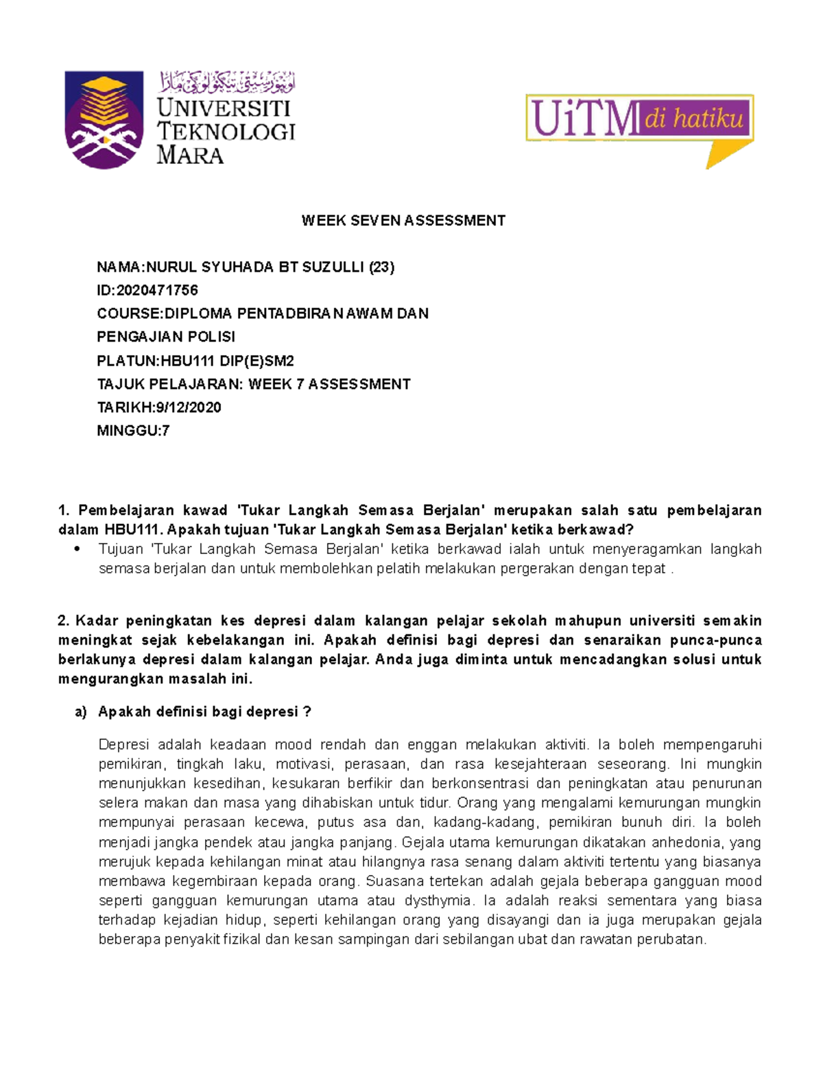 HBU 111 TUTORIAL ASSIGNMENT WEEK7 Hbu111E SM - WEEK SEVEN ASSESSMENT ...