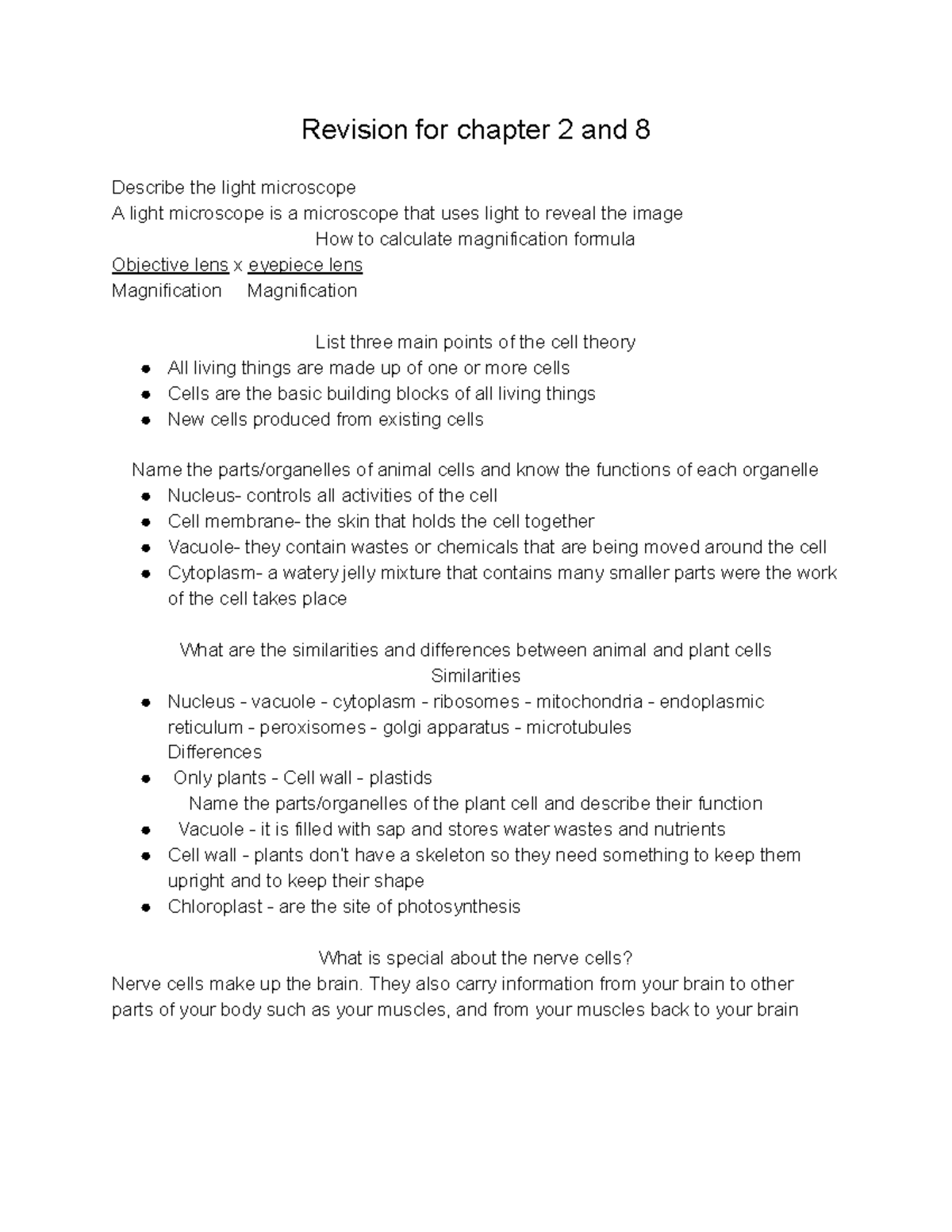 Science notes - Revision for chapter 2 and 8 Describe the light ...