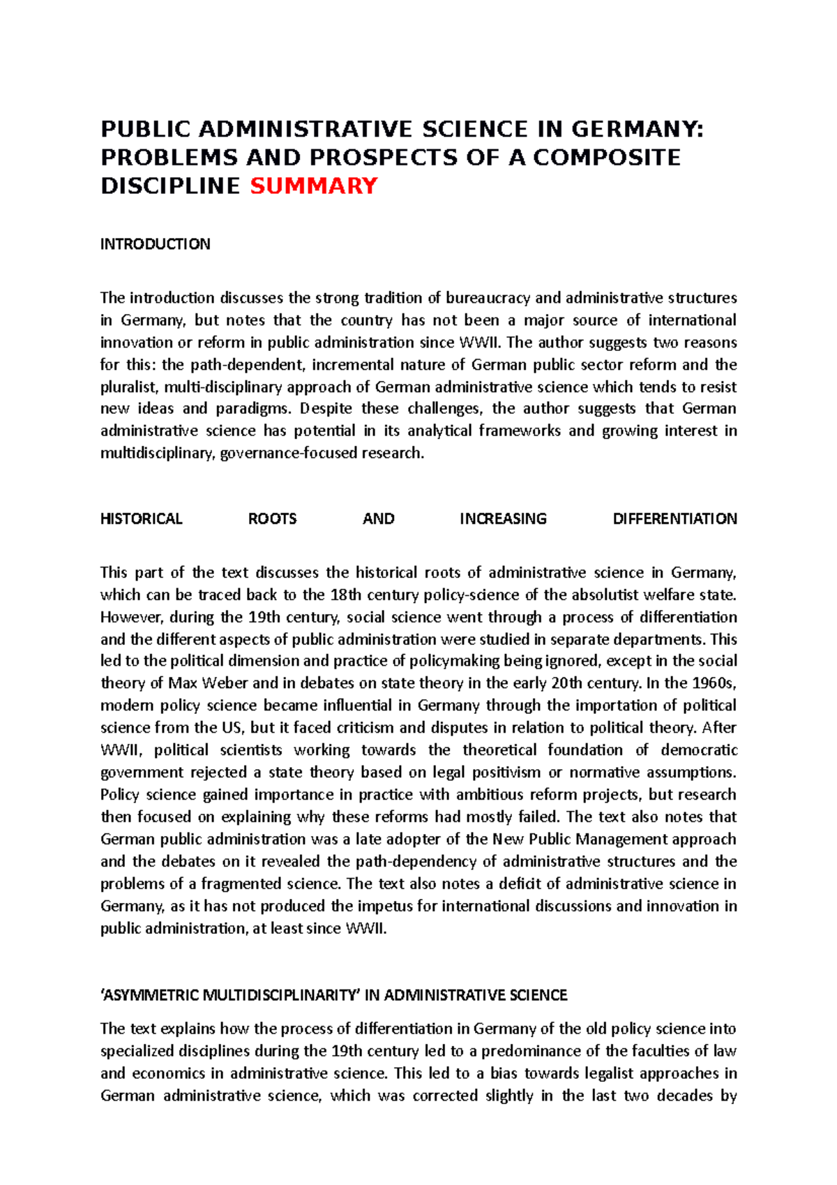 Public Administrative Science IN Germany ( Summary) - PUBLIC ...