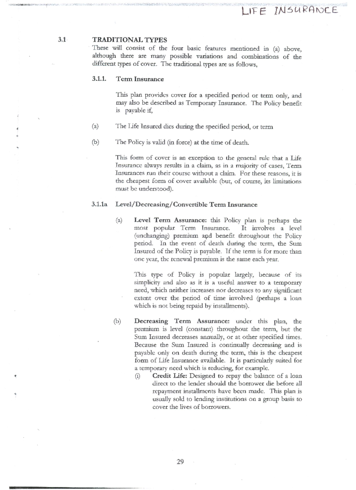 Life Insurance - Summary MBA - teatimmwwm . meta 301, TRADITIONAL TYPES ...