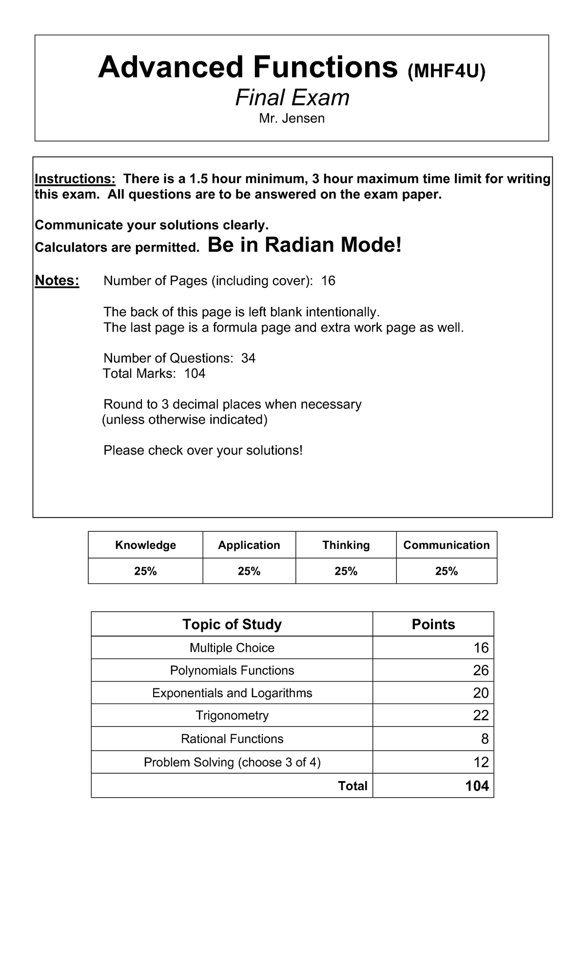 Microsoft Word - MHF4U EXAM V1b Video - Advanced Functions (MHF4U ...