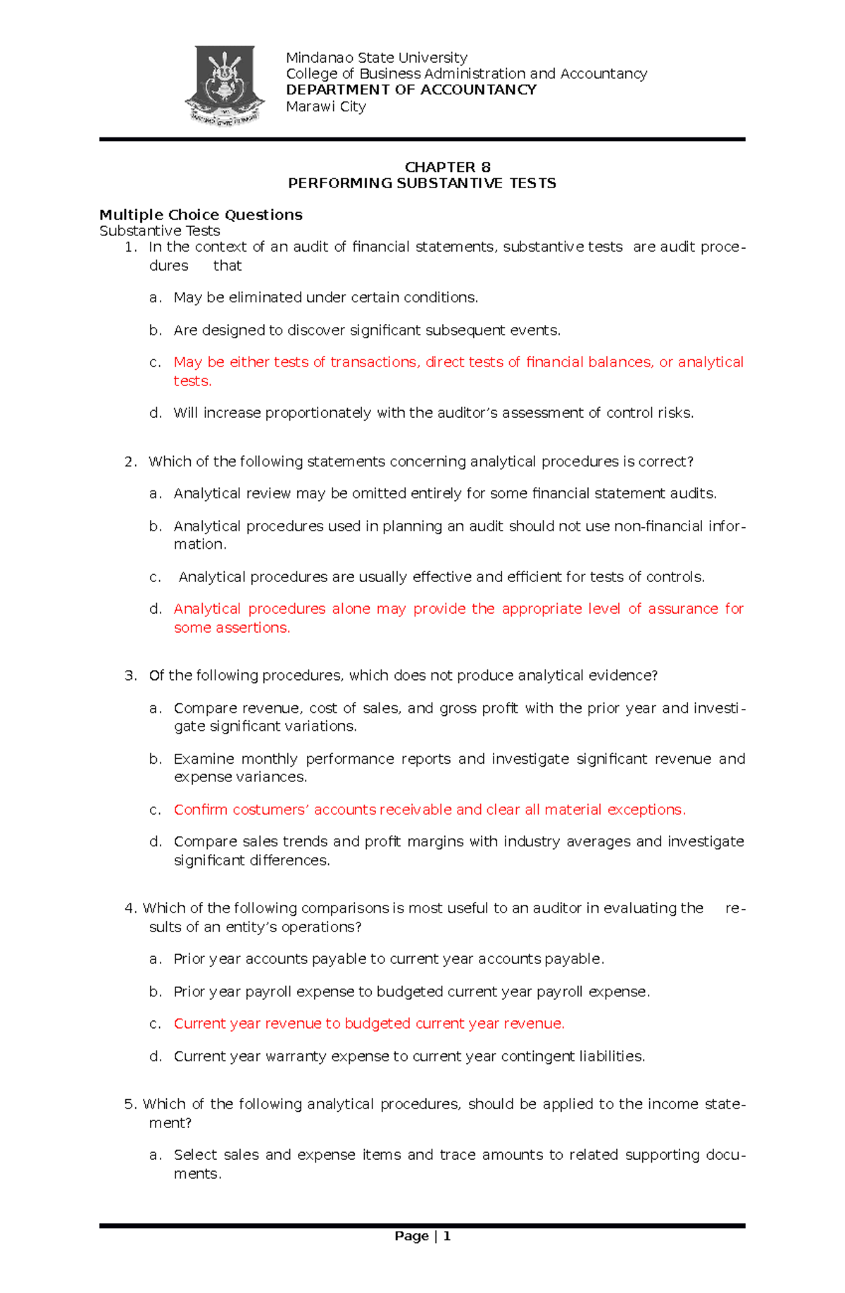 Chapter 8 - This would be helpful if the student will take the CPALE ...