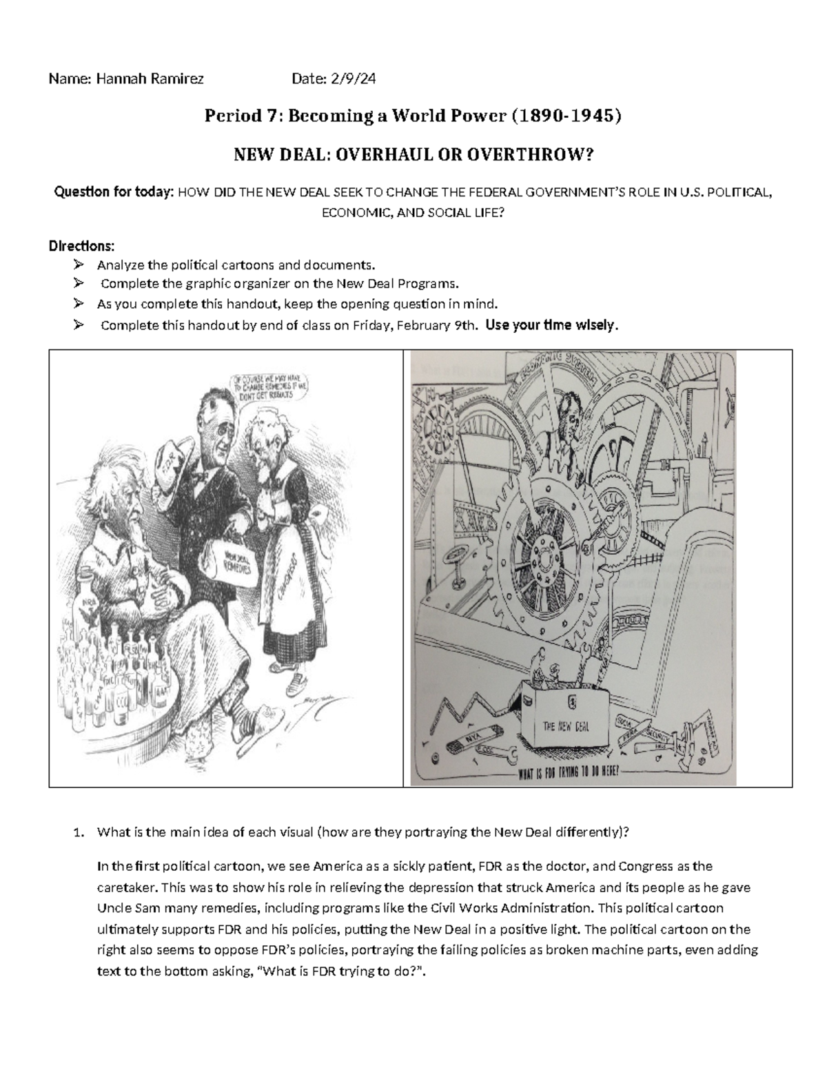 New Deal analysis - Name: Hannah Ramirez Date: 2/9/ Period 7: Becoming ...