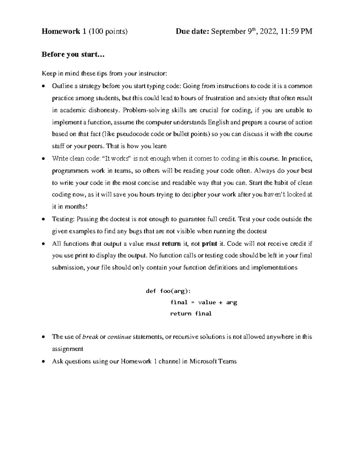 HW1 - THe first homework of the course - Homework 1 (100 points) Due ...