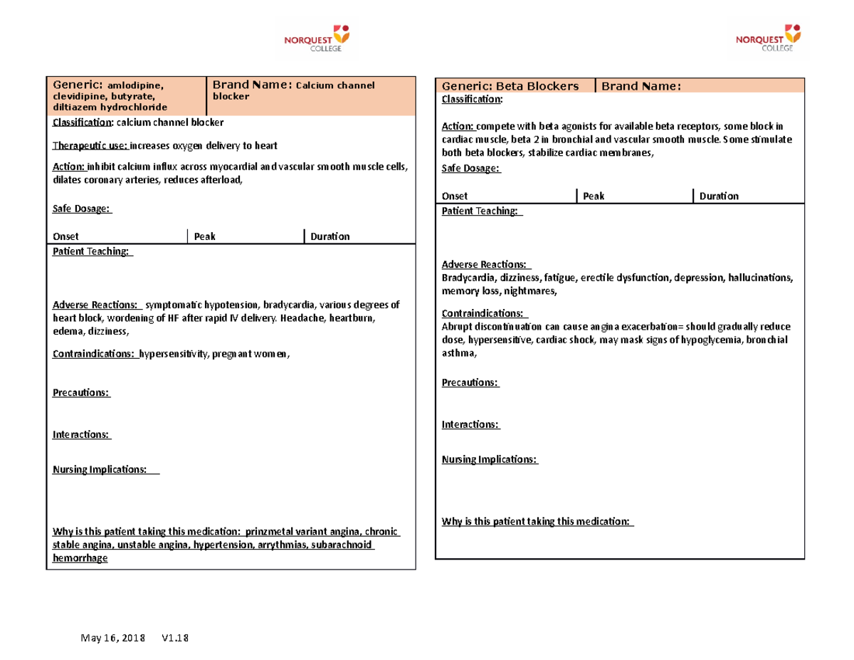 Nursing Medication Cards - May 16, 2018 V1. Generic: amlodipine ...
