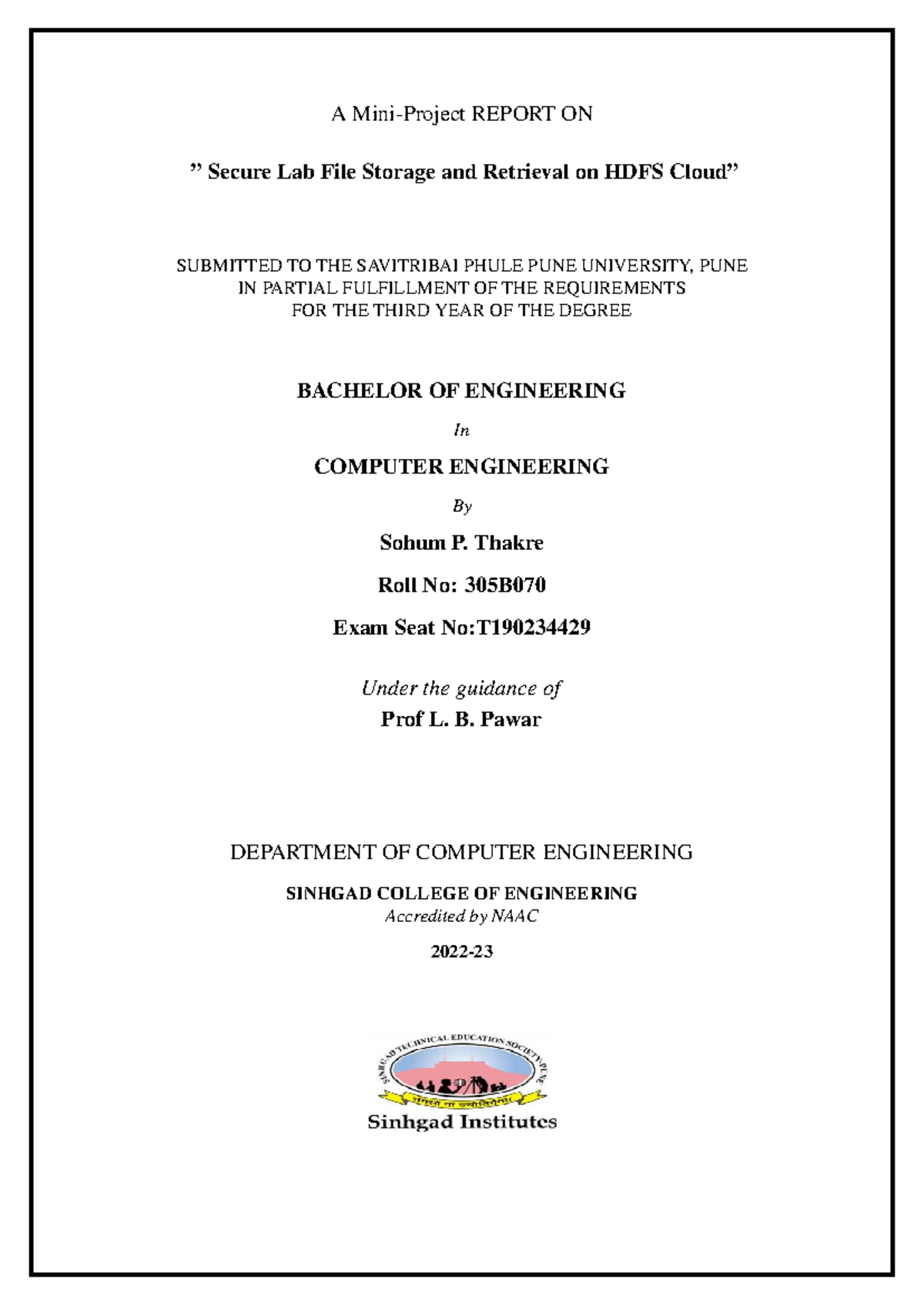 Cloud Computing Mini Project A Mini Project Report On ” Secure Lab File Storage And Retrieval