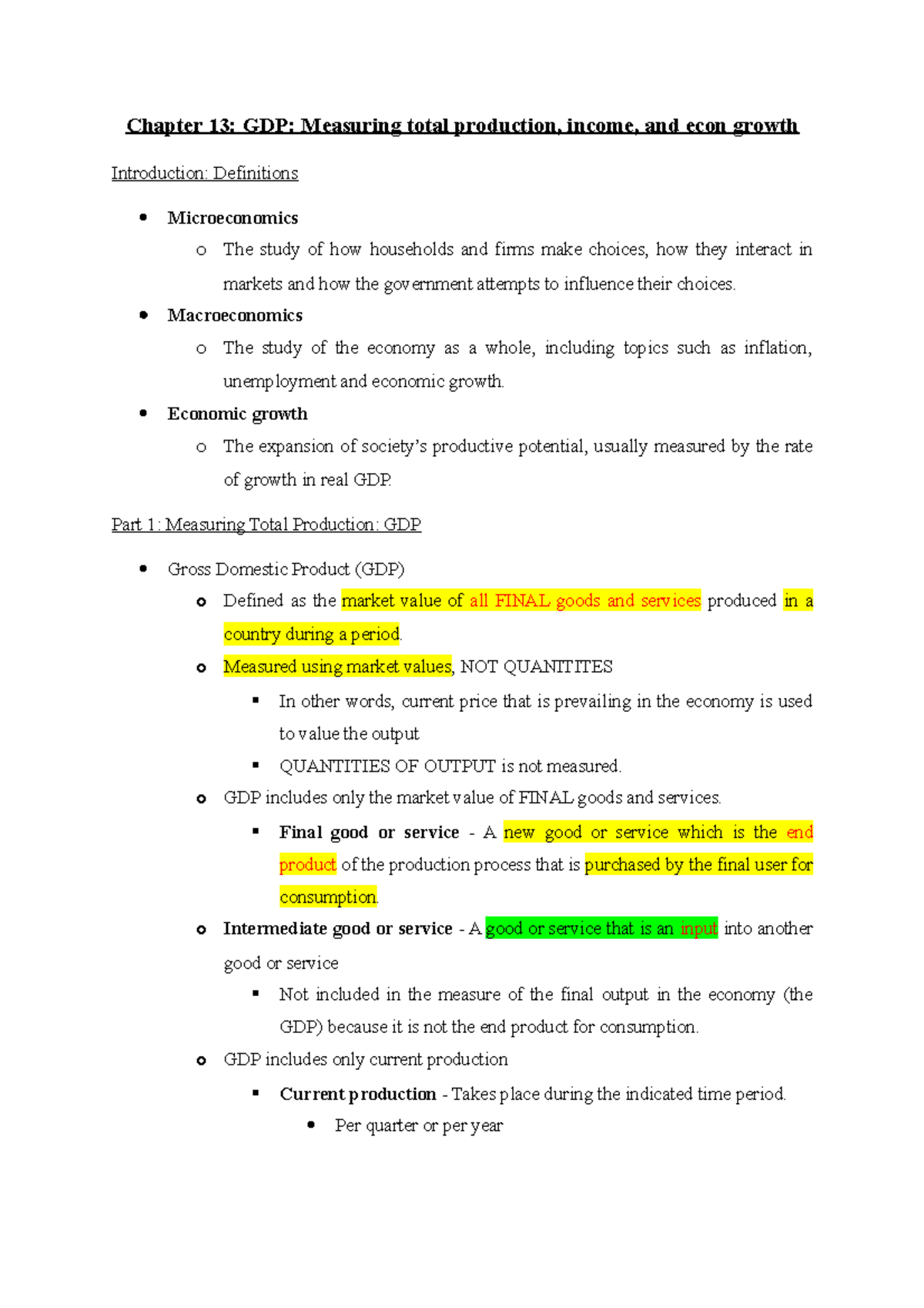 Chapter 13 - GDP - Gross domestic product - Chapter 13: GDP: Measuring ...