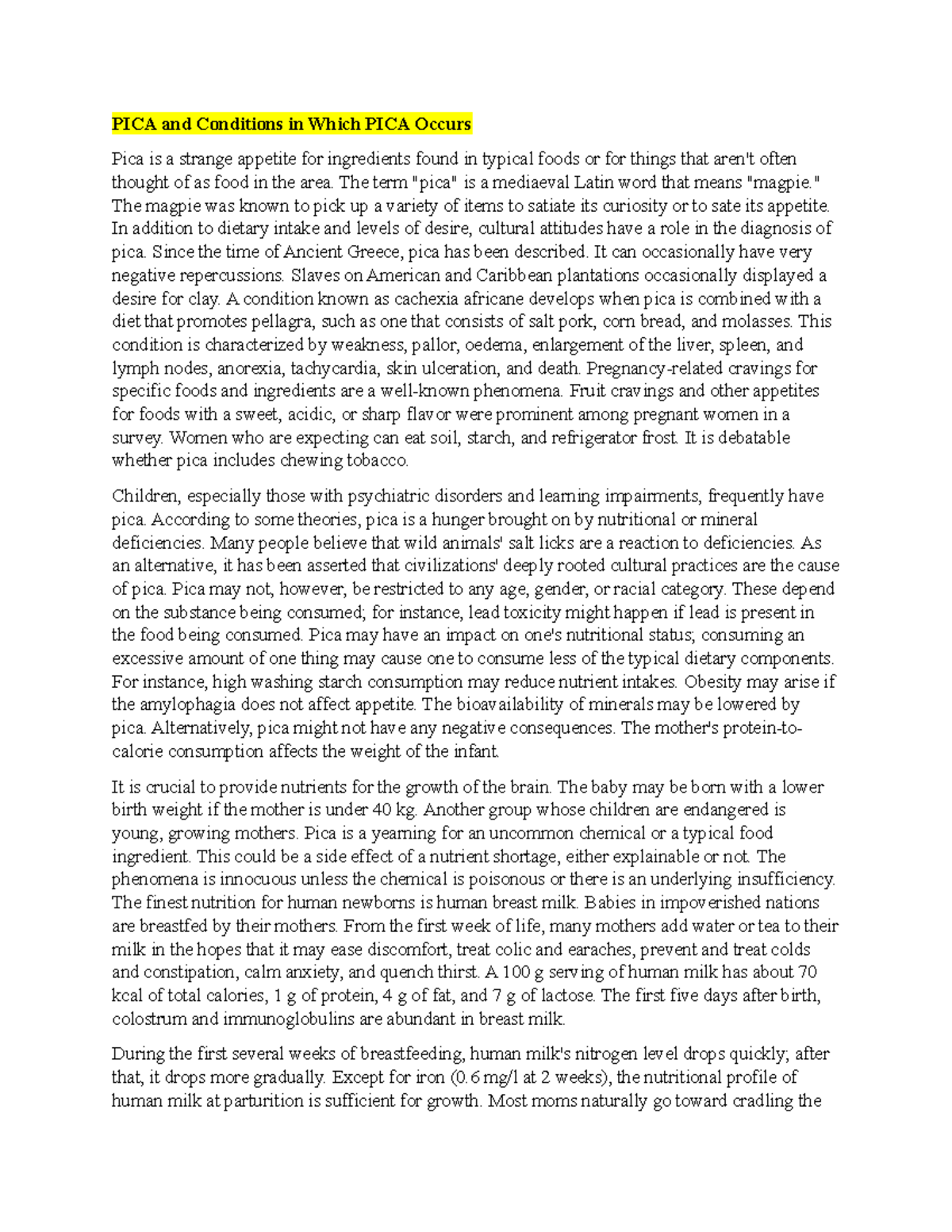 PICA and Conditions in Which PICA Occurs - The term "pica" is a ...