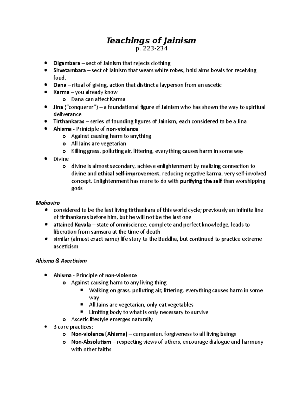 Jainism - Reading Notes - Teachings of Jainism p. 223- Digambara – sect ...