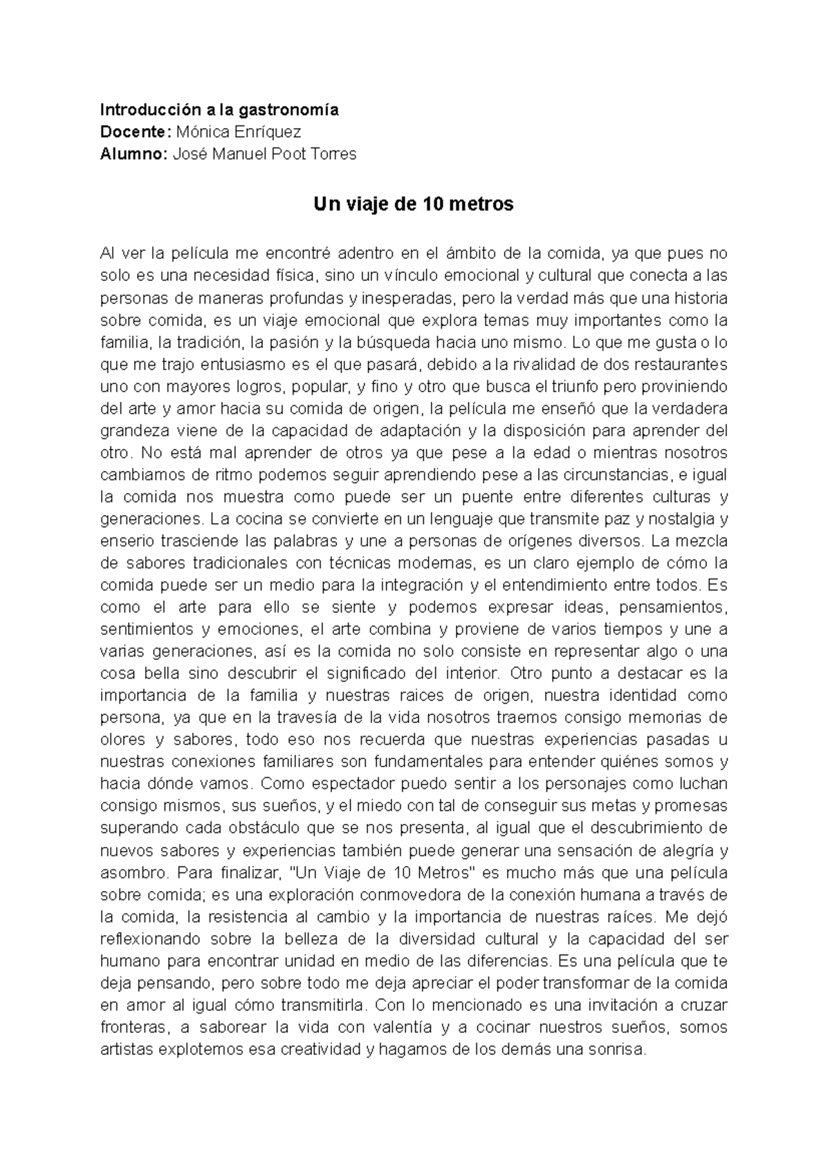 -Un viaje de 10 metros ensayo- Introducción a la gastronomía Docente ...