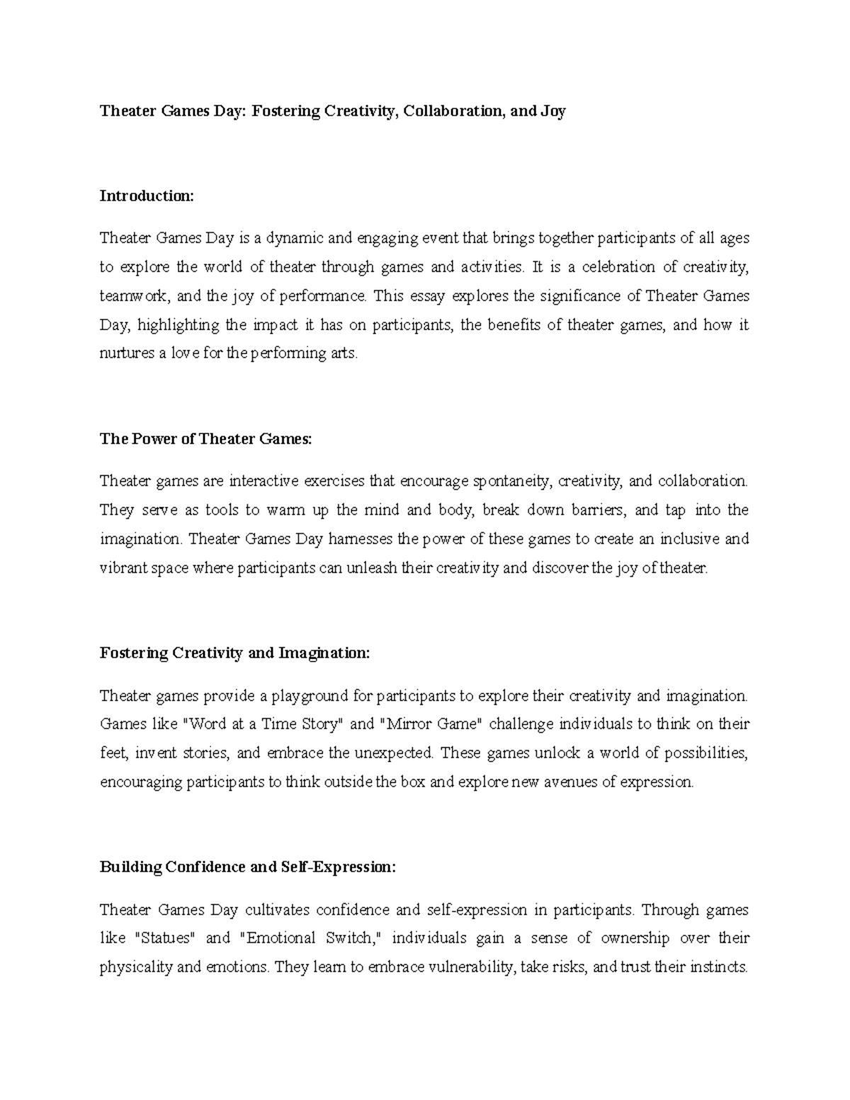 Theater Games Day - It is a celebration of creativity, teamwork, and ...