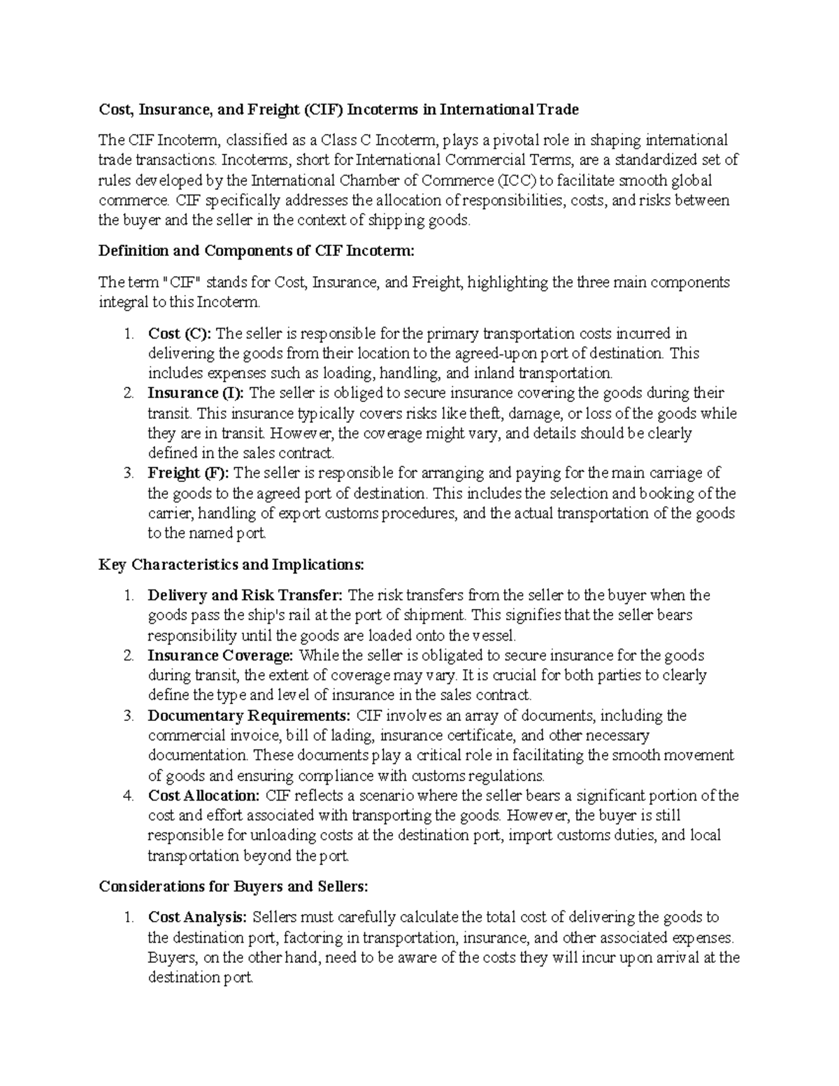 CIF Incoterms types - Cost, Insurance, and Freight (CIF) Incoterms in ...