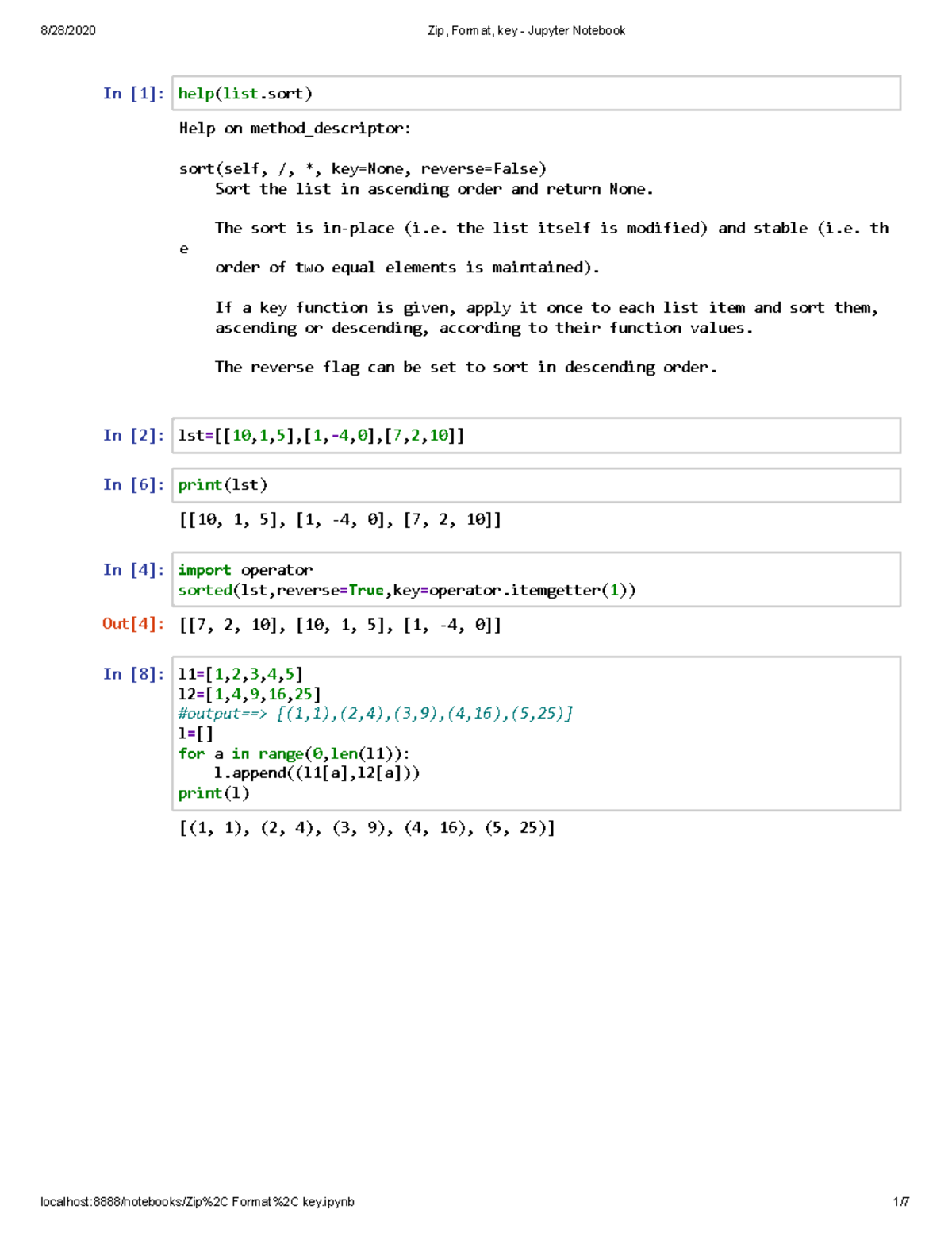 Format, key,asterisk,zip - In [1]: In [2]: In [6]: In [4]: In [8]: Help ...