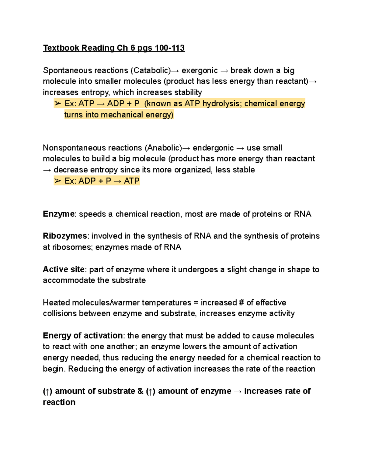 AP BIO Unit 3 Notes - Textbook Reading Ch 6 pgs 100- Spontaneous ...
