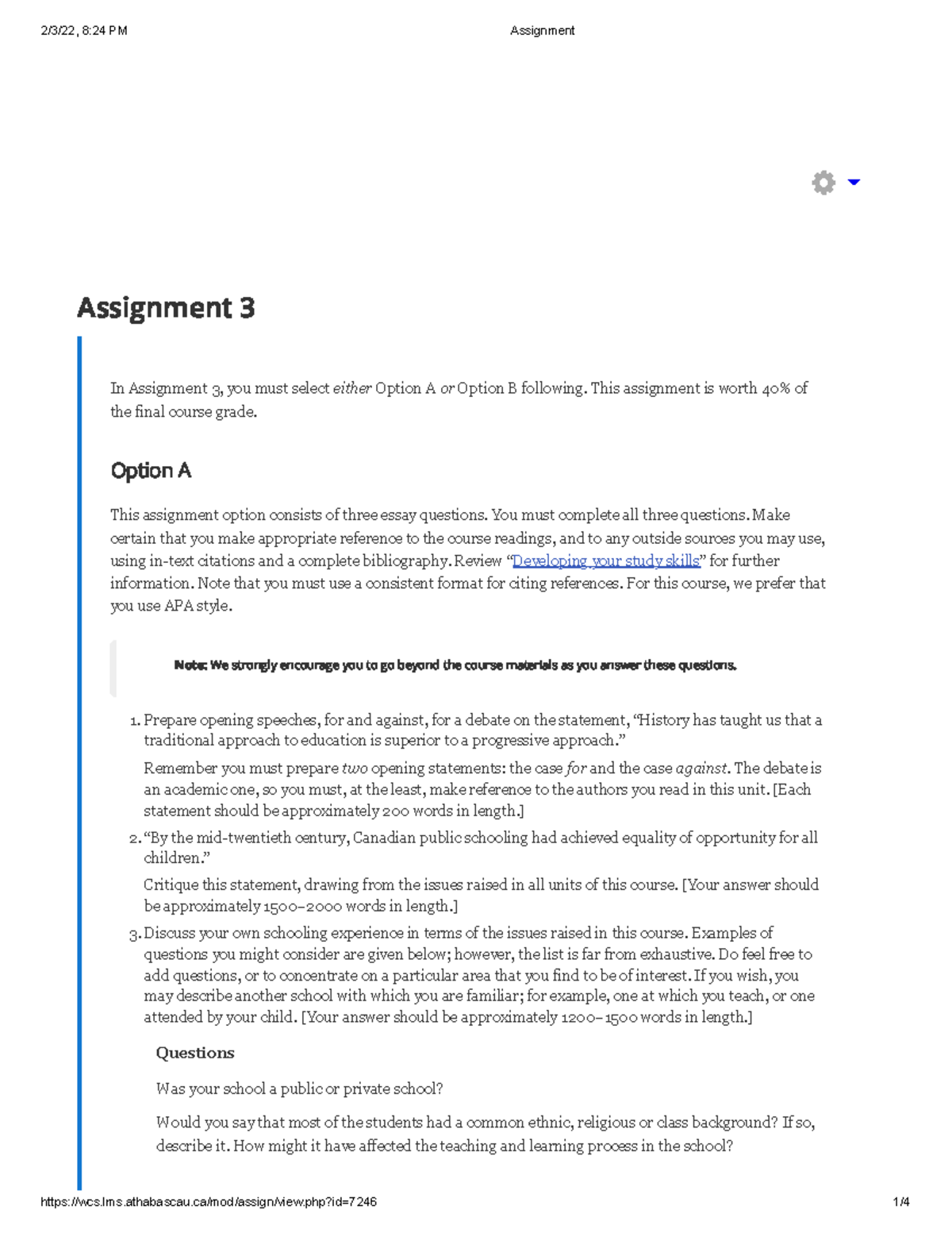 Assignment 3 - This assignment is worth 40% of the final course grade ...