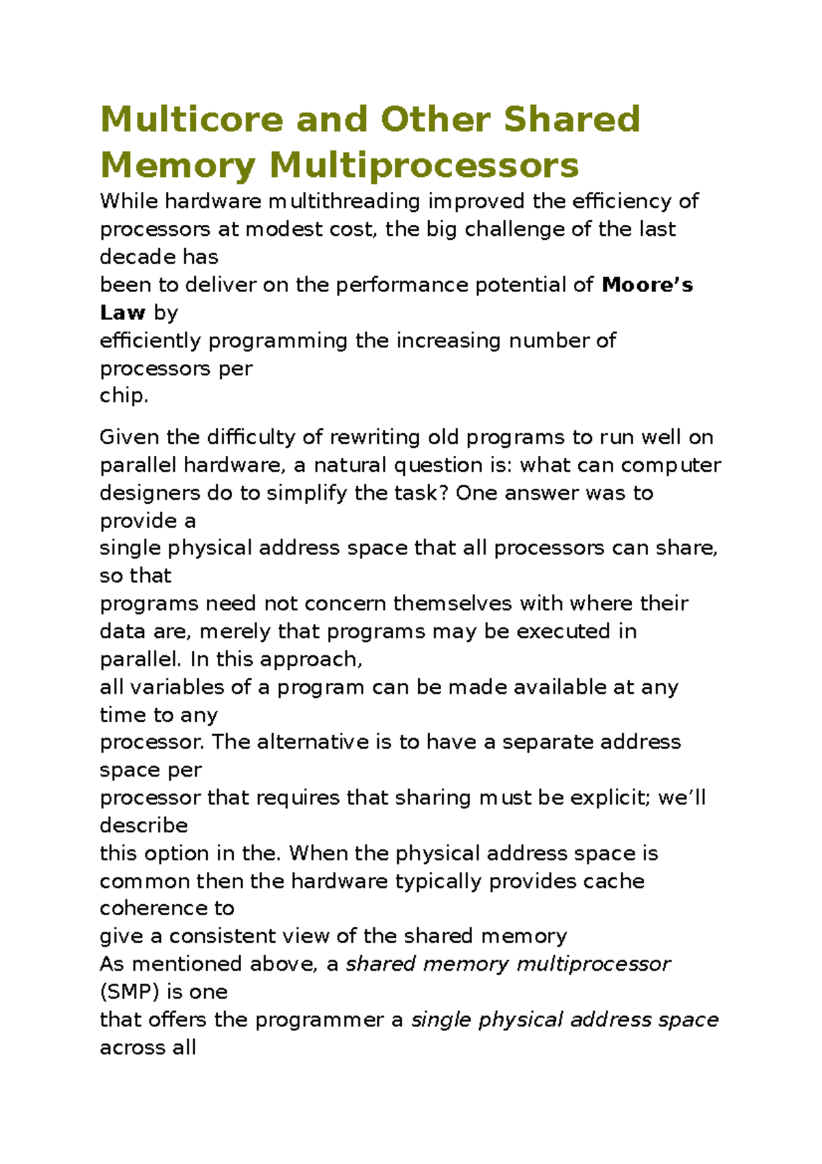 Multicore And Other Shared Memory Multiprocessors Multicore And Other