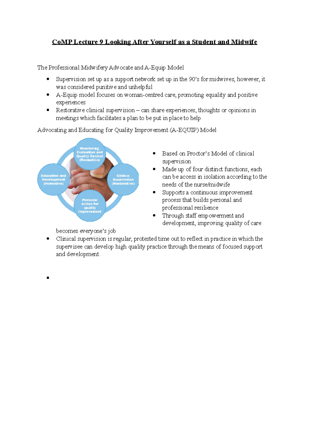 Co MP Lecture 9 Looking After Yourself as a Student and Midwife - Studocu
