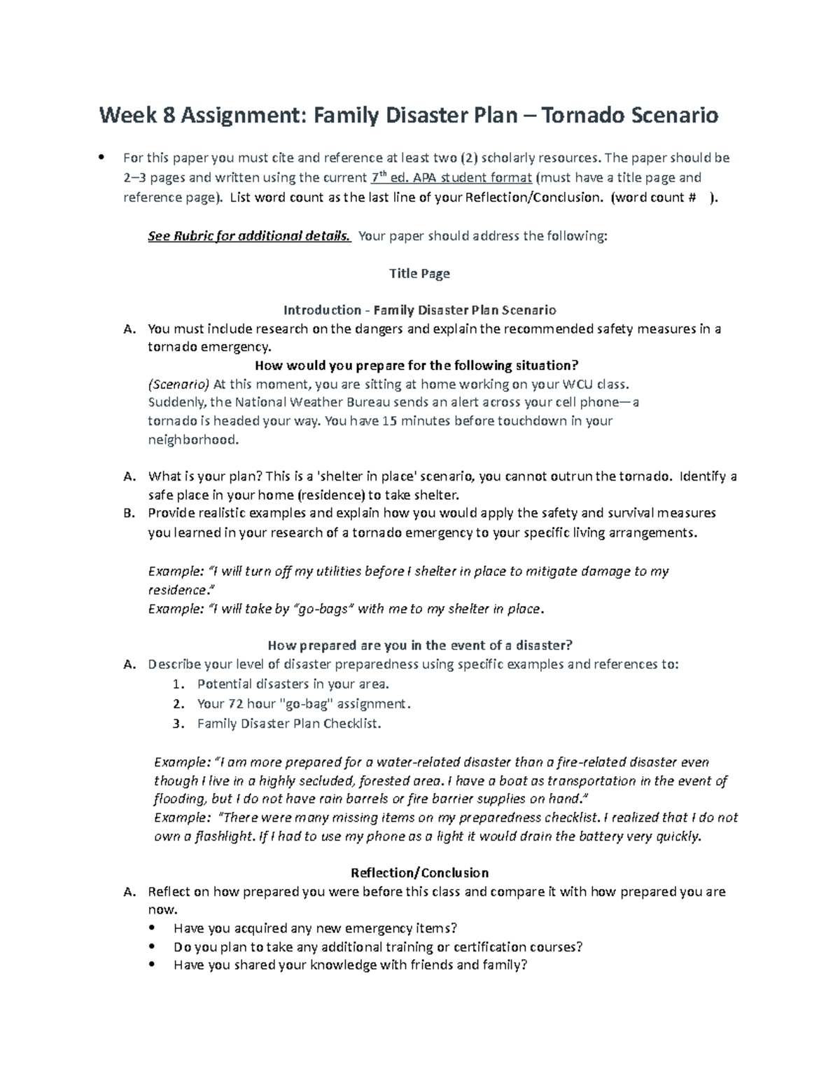 Disaster checklist essay - Week 8 Assignment: Family Disaster Plan ...