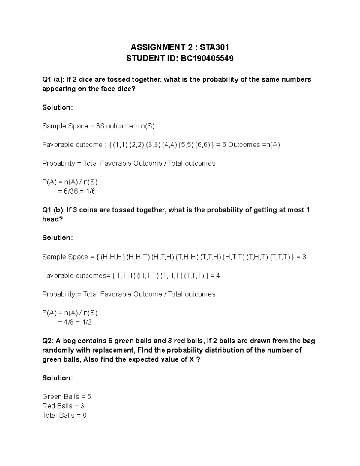STA 301 Assig 2 - Statistics and Probability - VU - Studocu