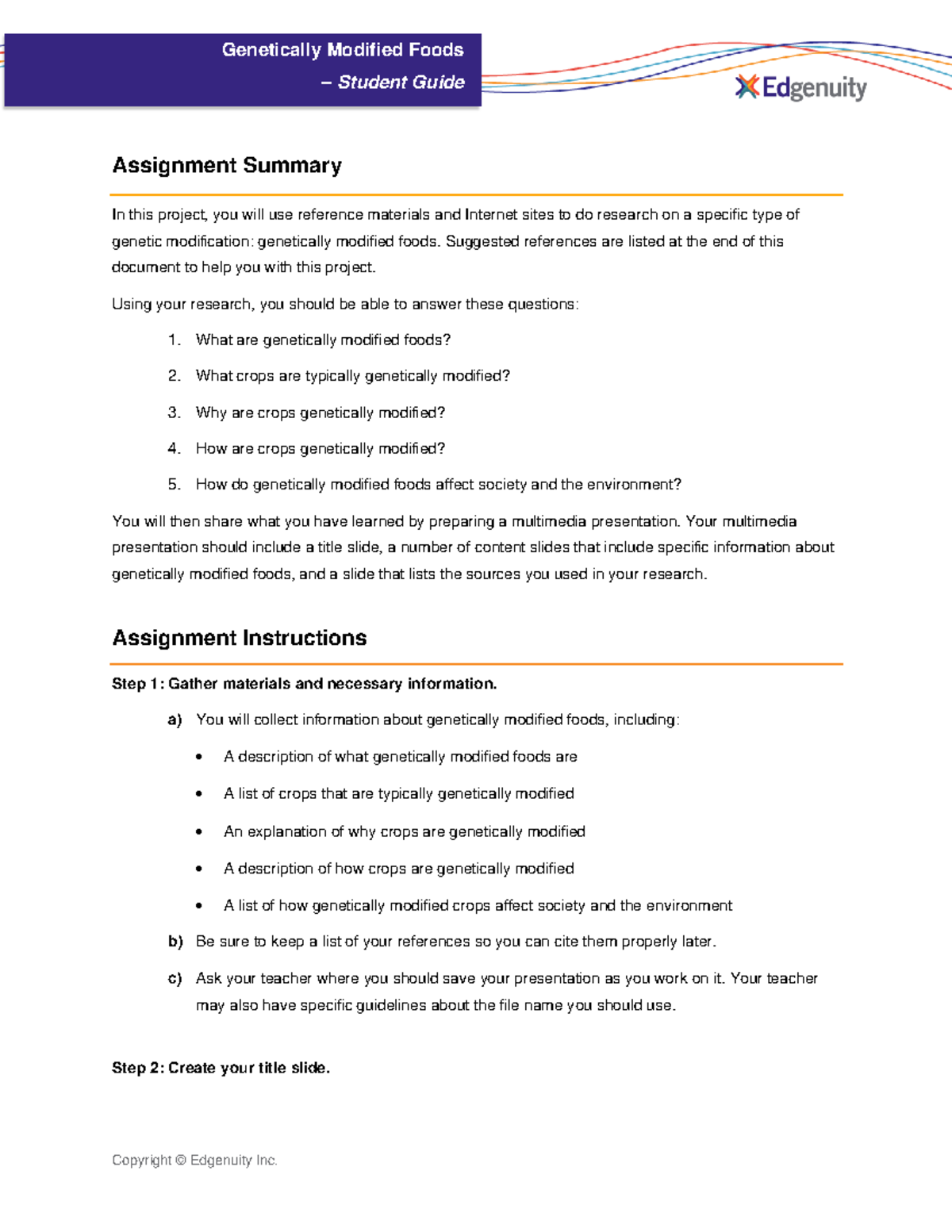 Student Guide - Genetically Modified Foods Multimedia Presentation ...
