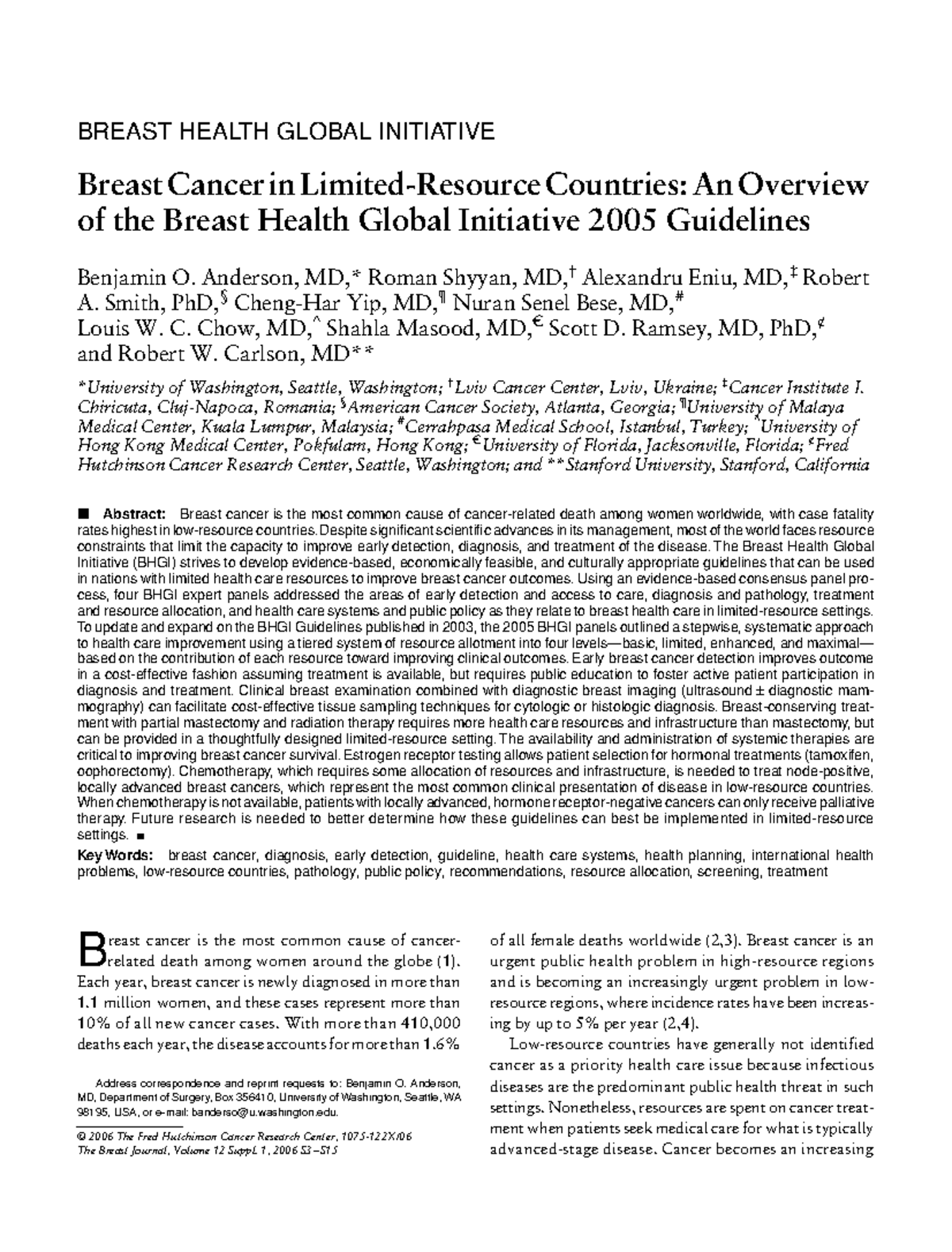 Breast Cancer in Limited Resource Countr - Address correspondence and ...