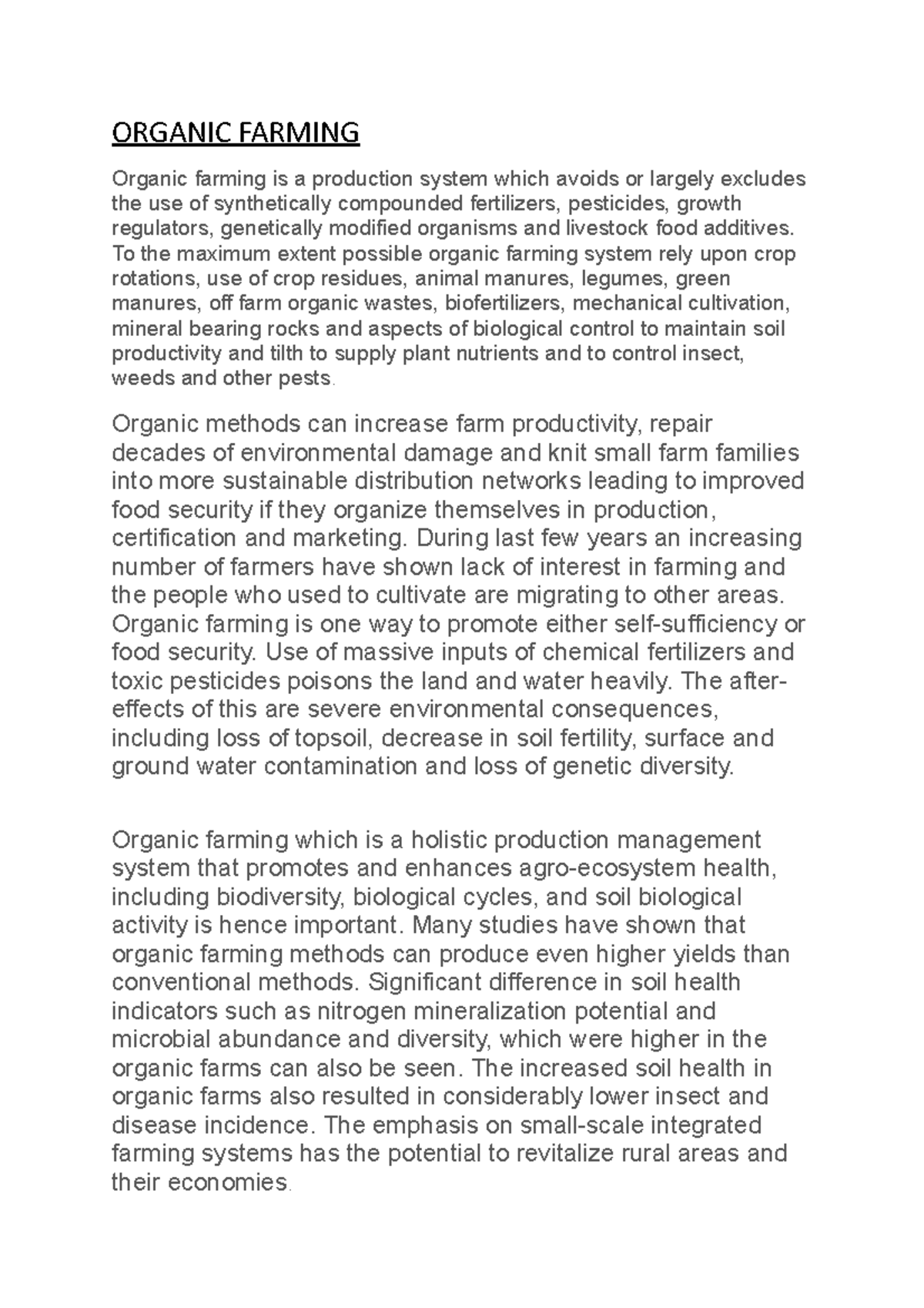 Organic Farming 1 - ORGANIC FARMING Organic farming is a production ...