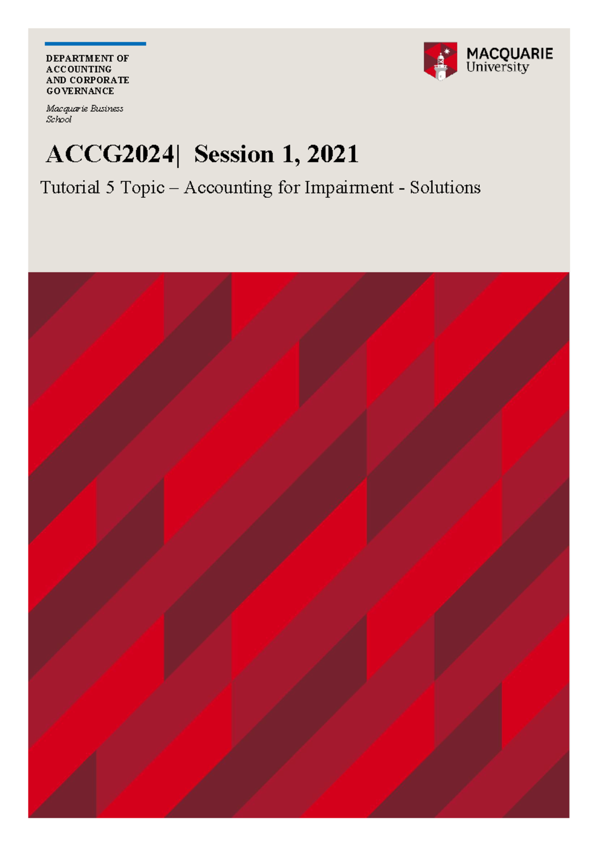 Tutorial 5 Solutions - Part 2 - DEPARTMENT OF ACCOUNTING AND CORPORATE ...