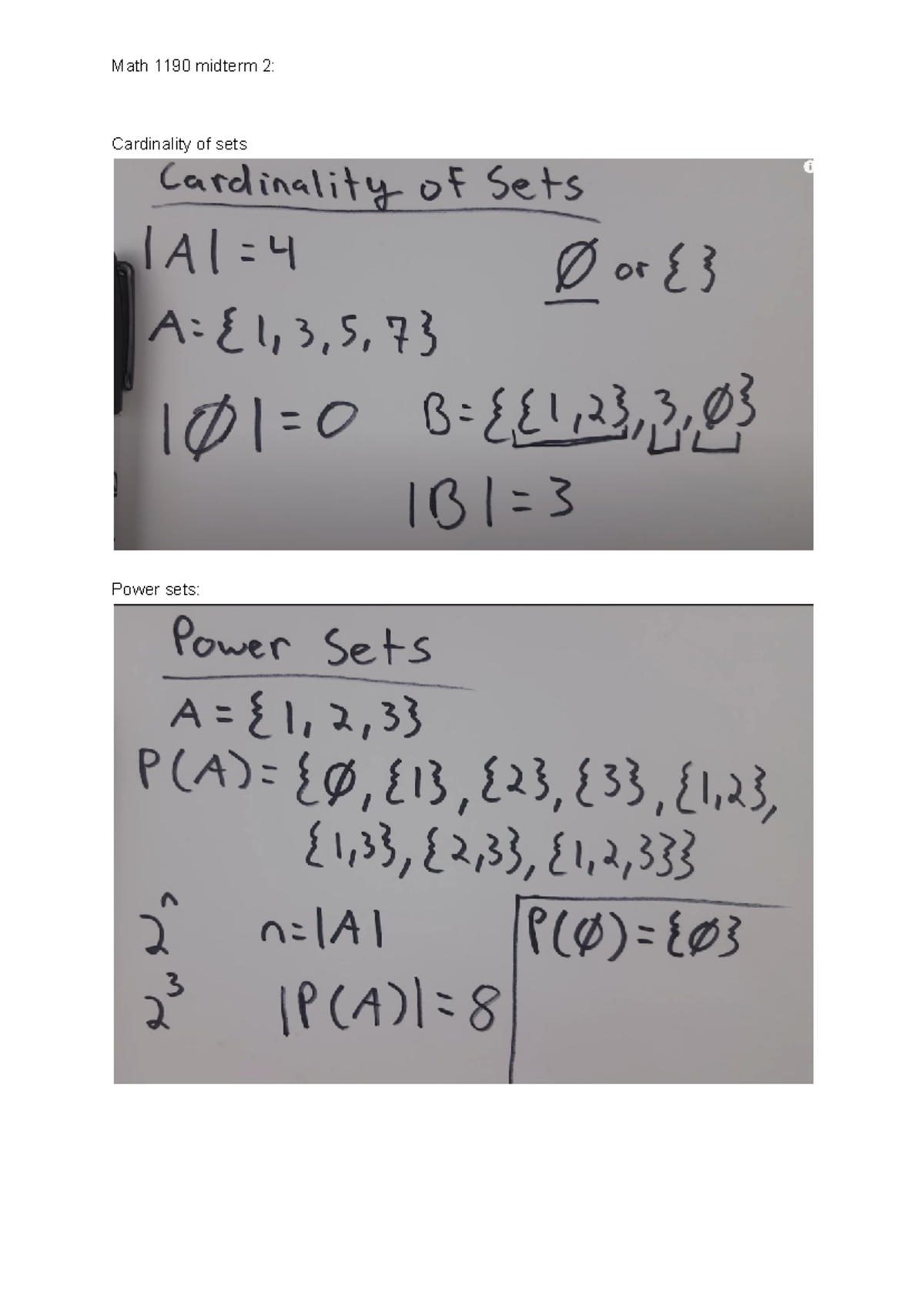 Math 1190 midterm 2 - MATH 1190 - Cardinality of sets Power sets: Prime factorization: LCM ...