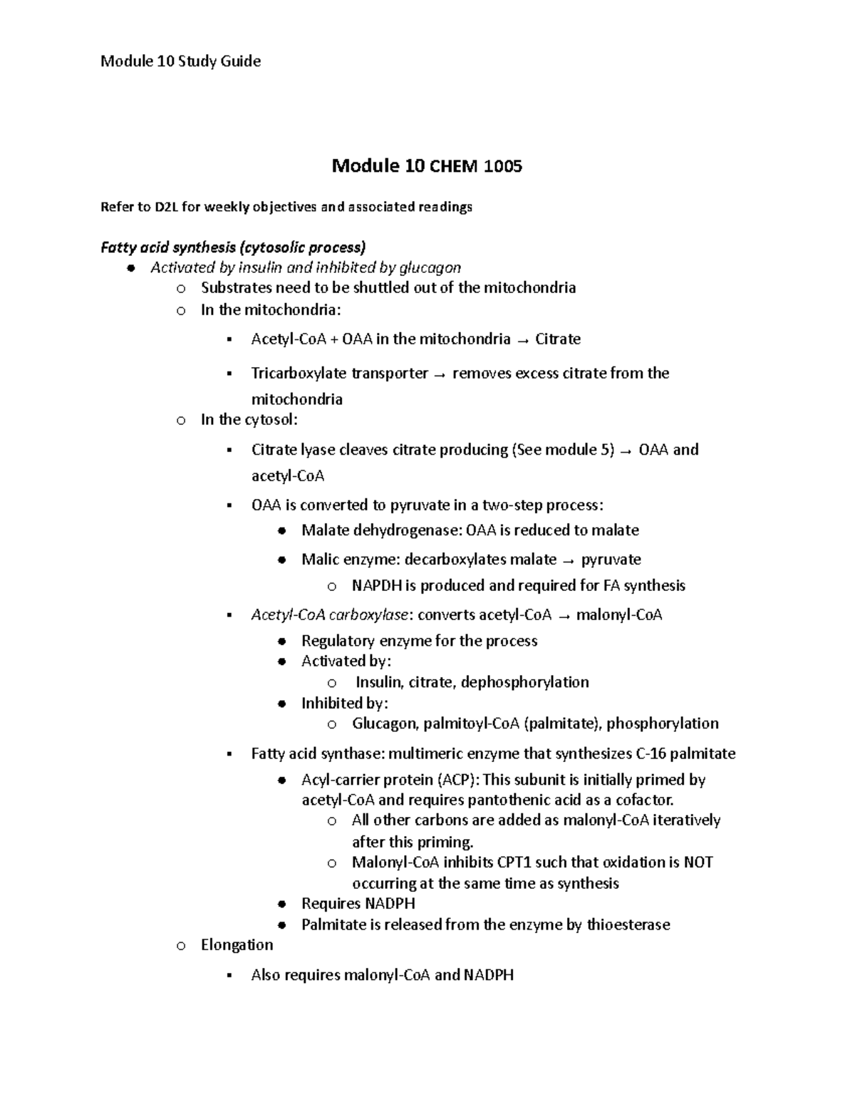 Module 10 Study Guide - FAS - Module 10 Study Guide Module 10 CHEM 1005 ...