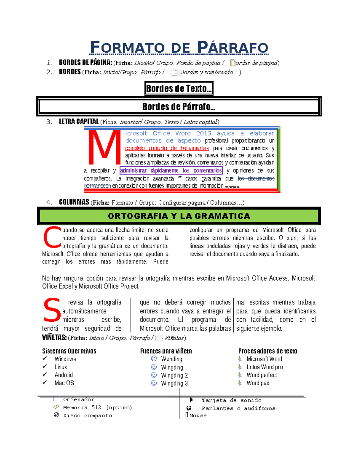 pràctica de word - FORMATO DE PÁRRAFO 1. BORDES DE PÁGINA: (Ficha ...