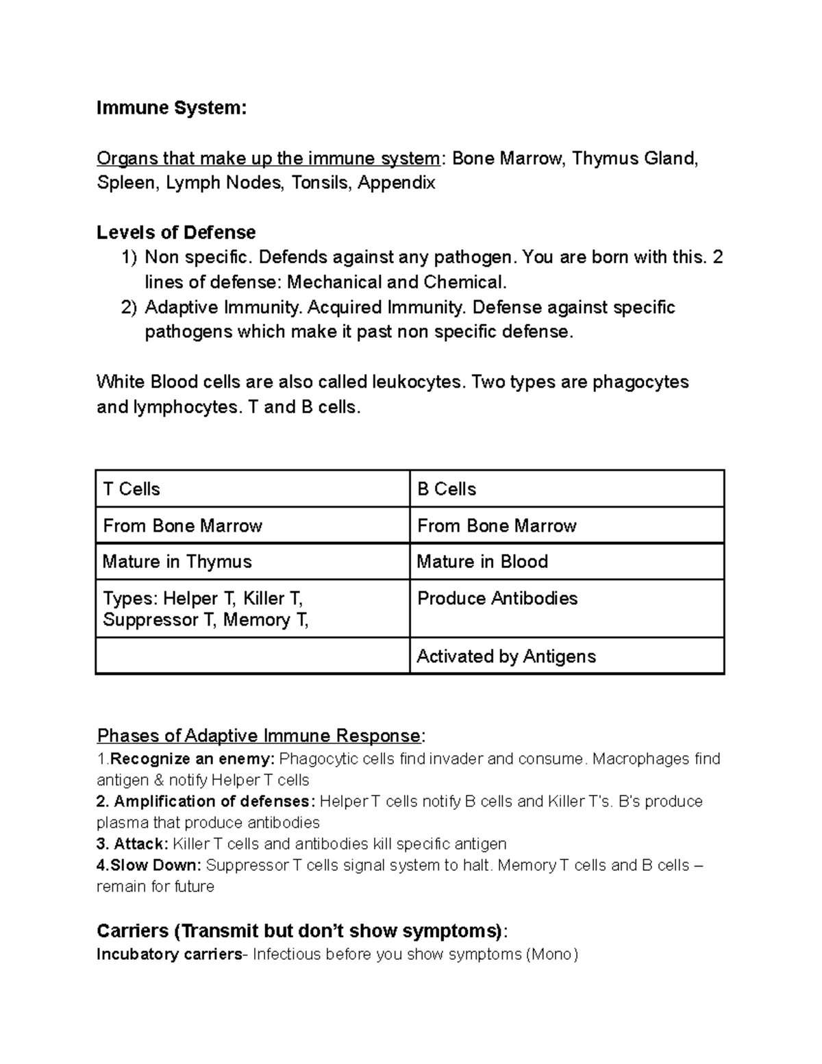 Health Final Study Guide - Immune System: Organs that make up the ...