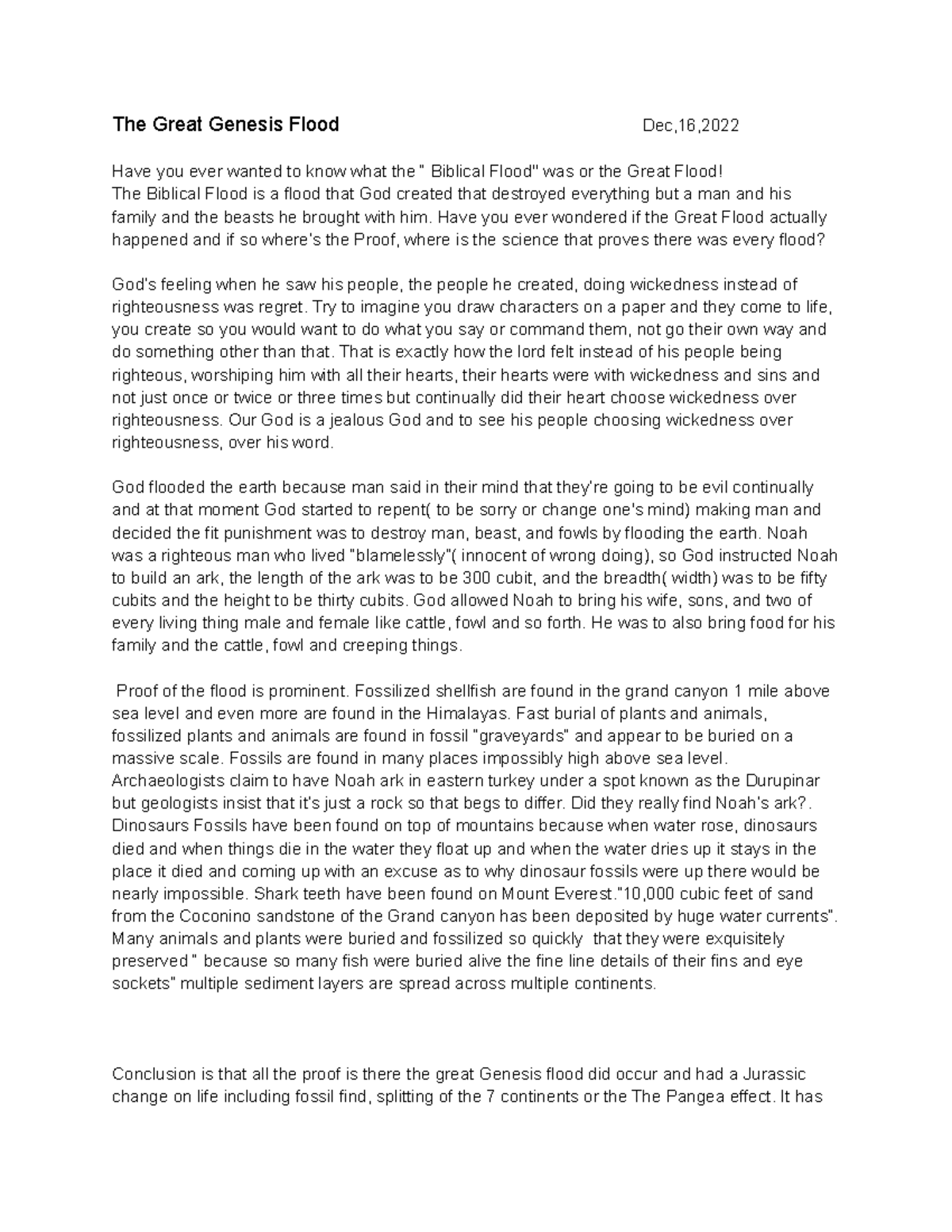 The Great Genesis Flood: Proof and Impact - Studocu