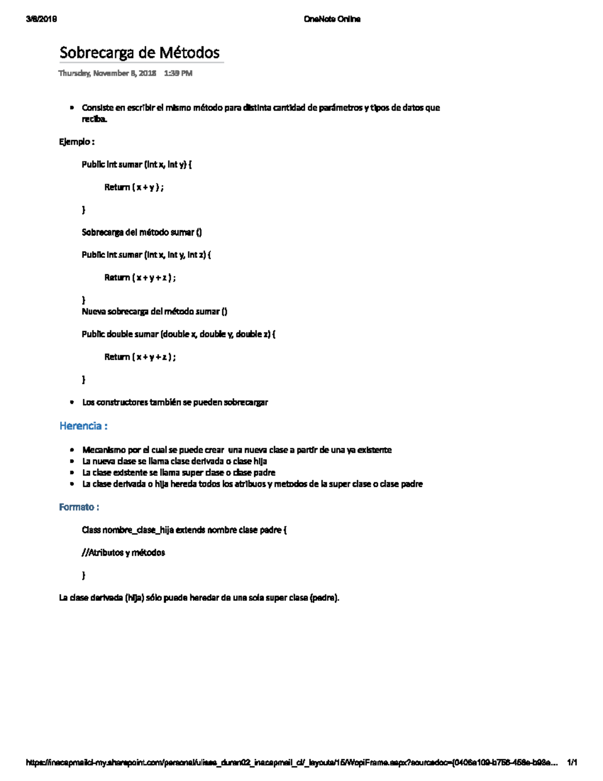 Clase 12 Sobrecarga de métodos - 3/8/2019 OneNote Online Sobrecarga de ...