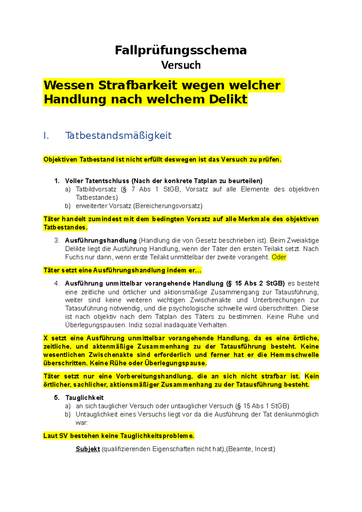 Versuch Schema Prüfung Strafbrecht - Fallprüfungsschema Versuch Wessen ...