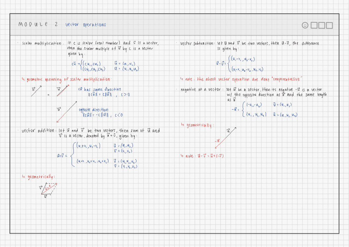 Math 1229A 2 - Notes - MODULE 2 vector operations · scalar ...