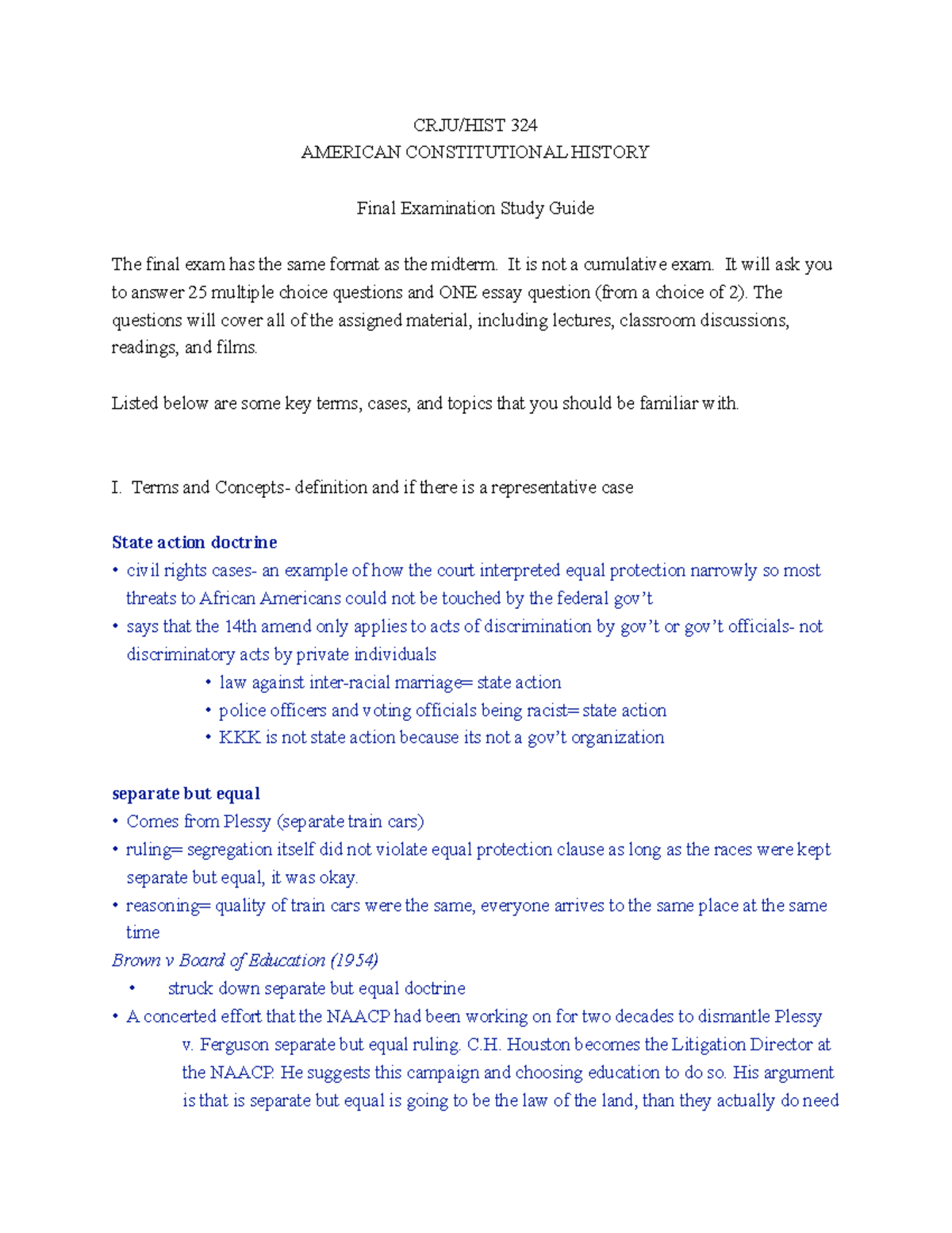 American Constitutional History Final Study Guide - CRJU/HIST 324 ...