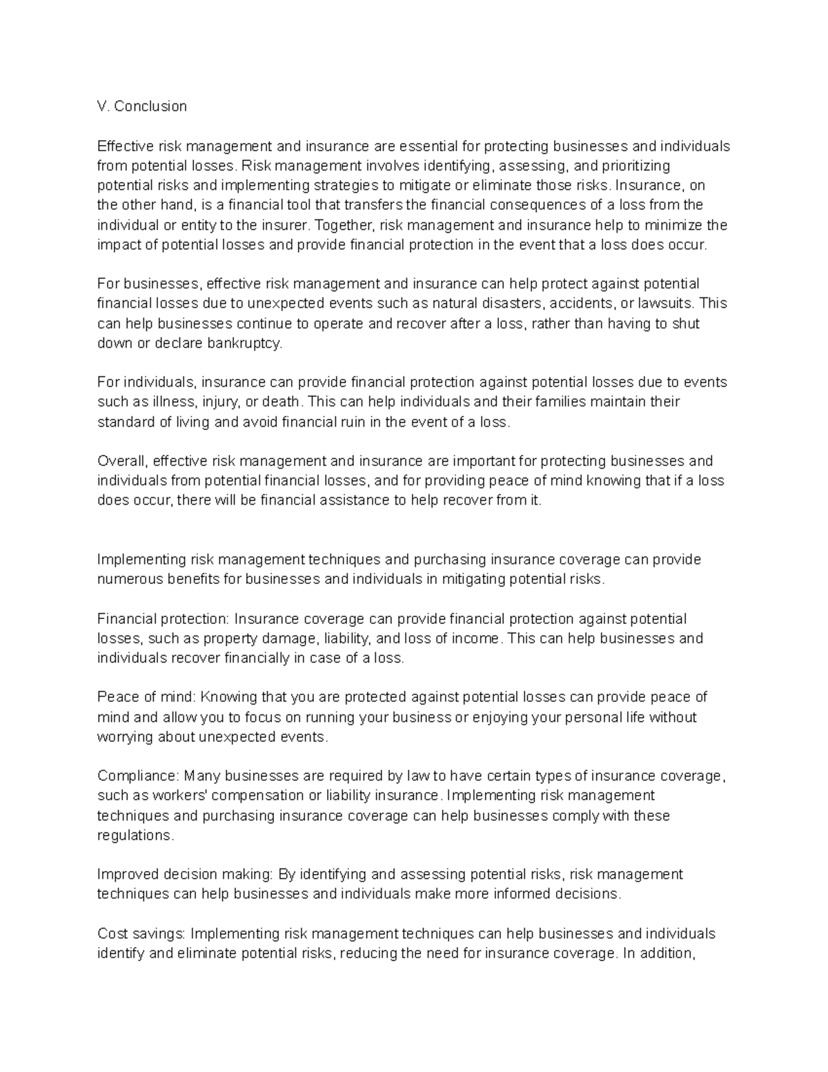 Risk Management and Insurance 3 - V. Conclusion Effective risk ...