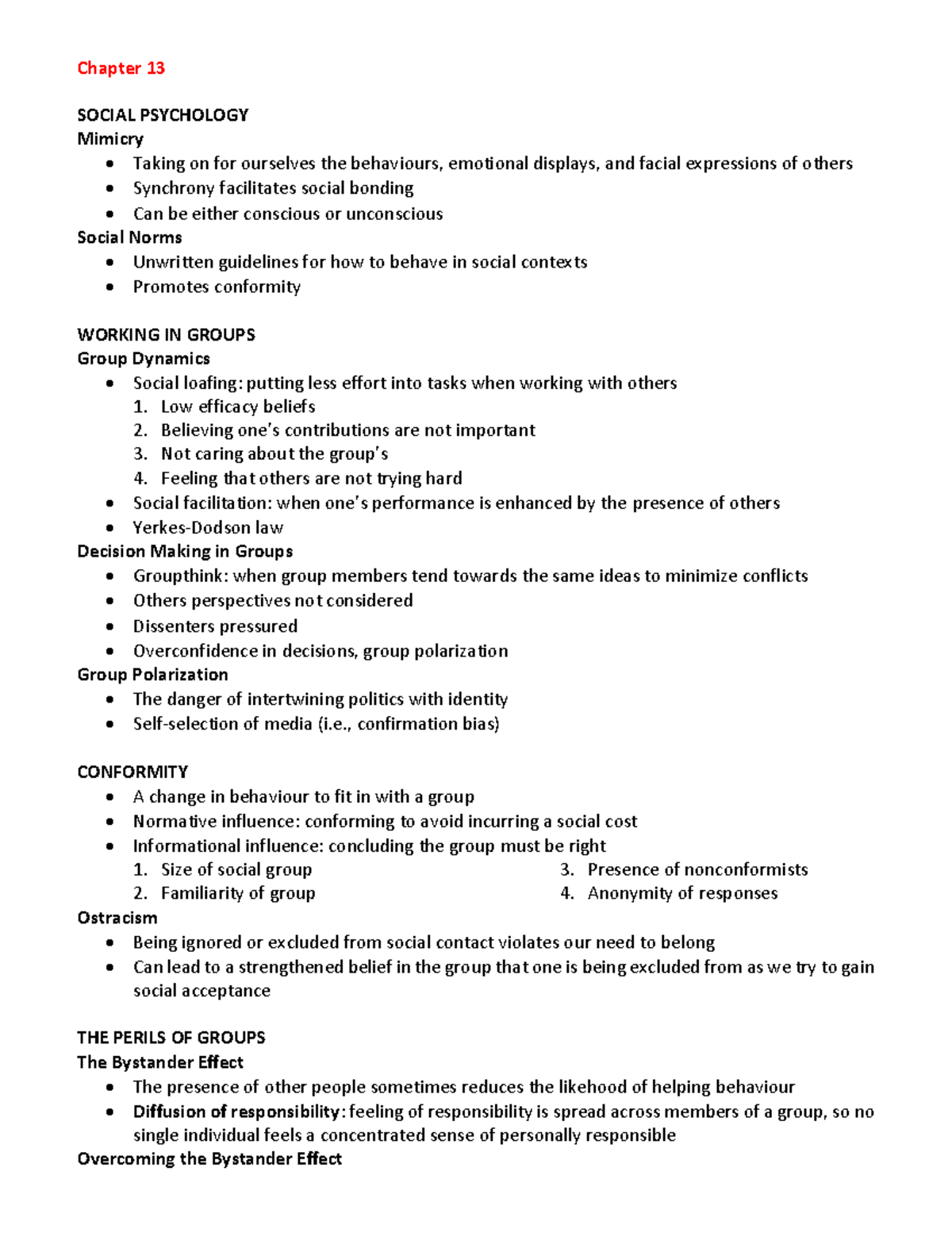 PSYC 1200 Chapter 13-16 - Chapter 13 SOCIAL PSYCHOLOGY Mimicry - Taking ...