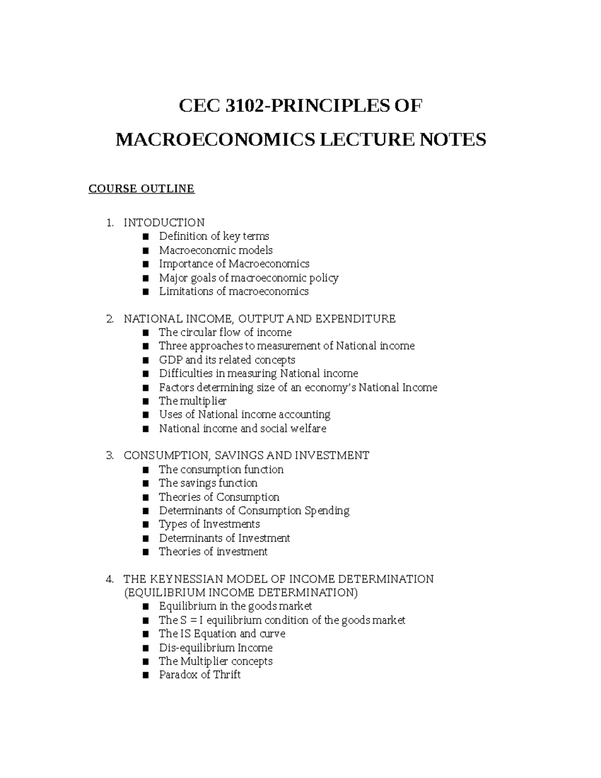 CEC 3102 Lecture Notes - N/A - CEC 3102-PRINCIPLES OF MACROECONOMICS ...