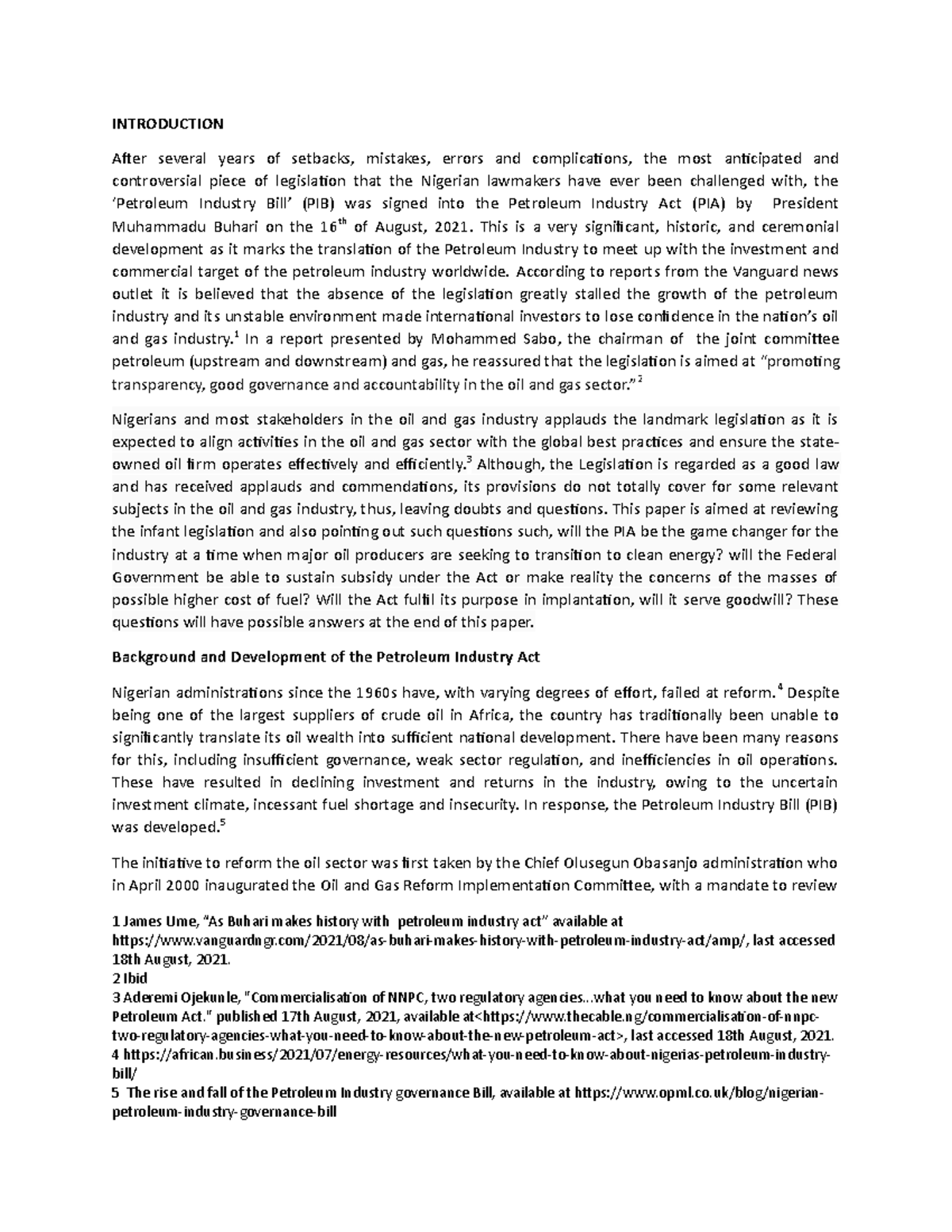 Petroleum law project 2 - INTRODUCTION After several years of setbacks ...