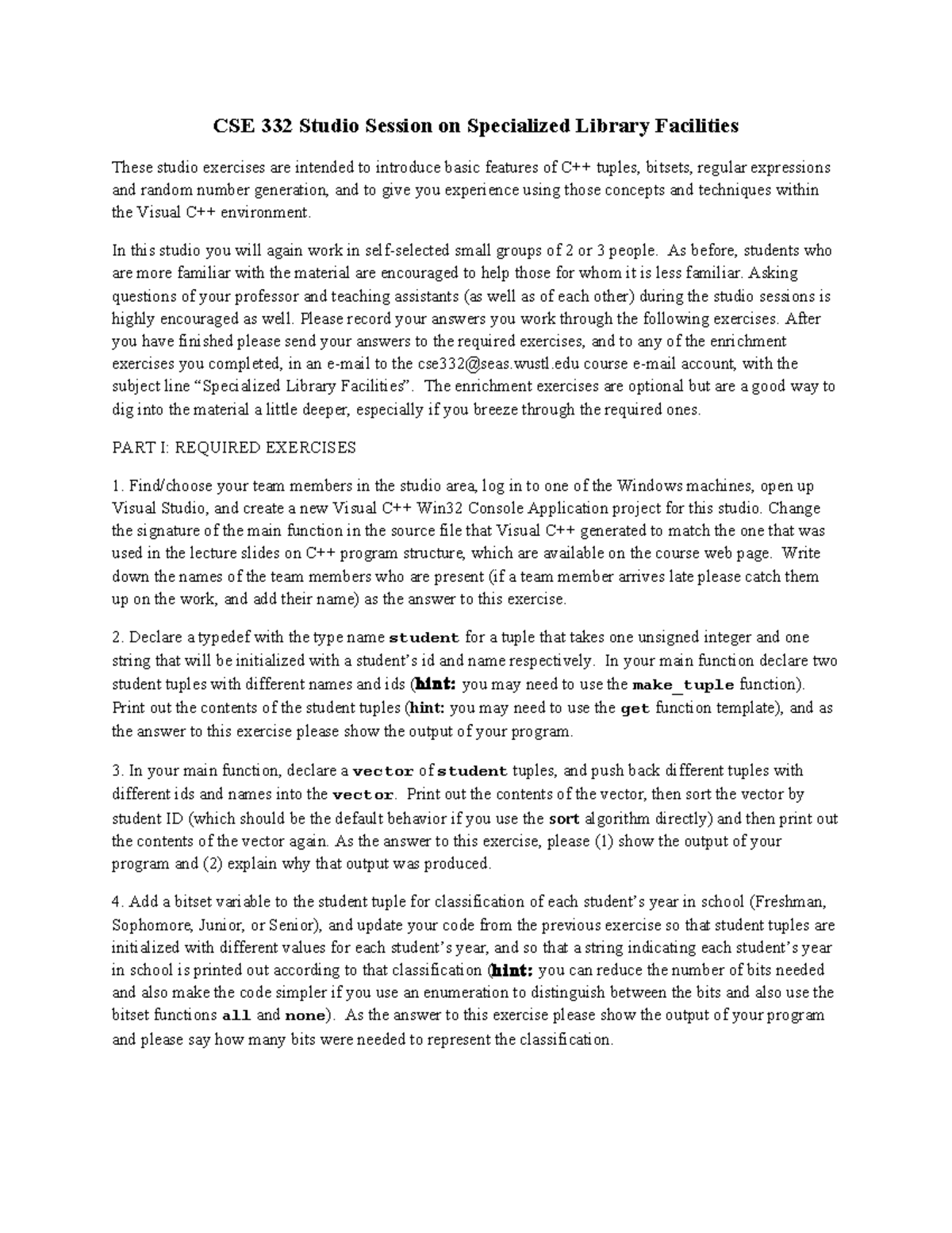 CSE332 2014-2015 Studio Exercises 22 - CSE 332 Studio Session on Specialized Library Facilities ...