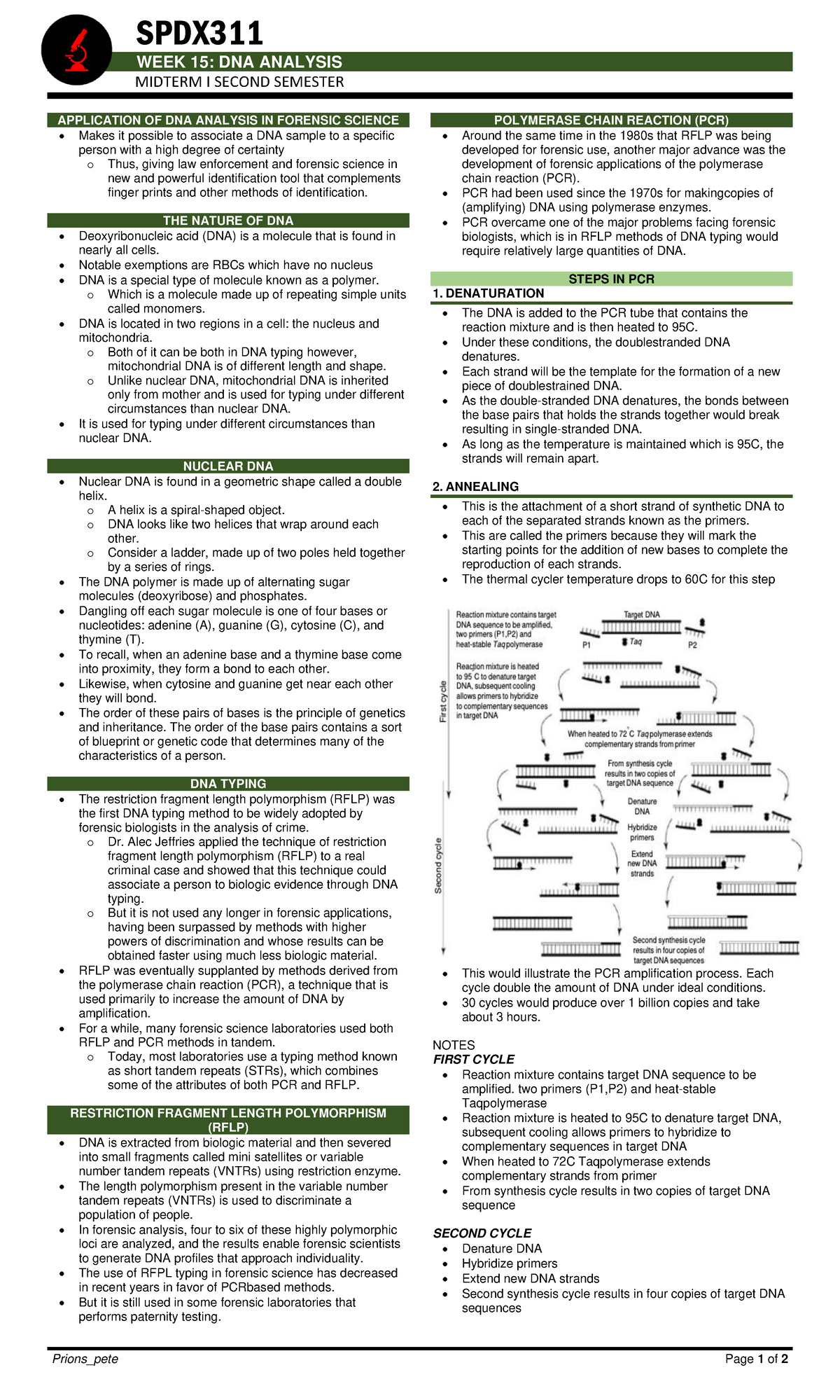 15-SPDX - notes - SPDX WEEK 15: DNA ANALYSIS MIDTERM I SECOND SEMESTER ...