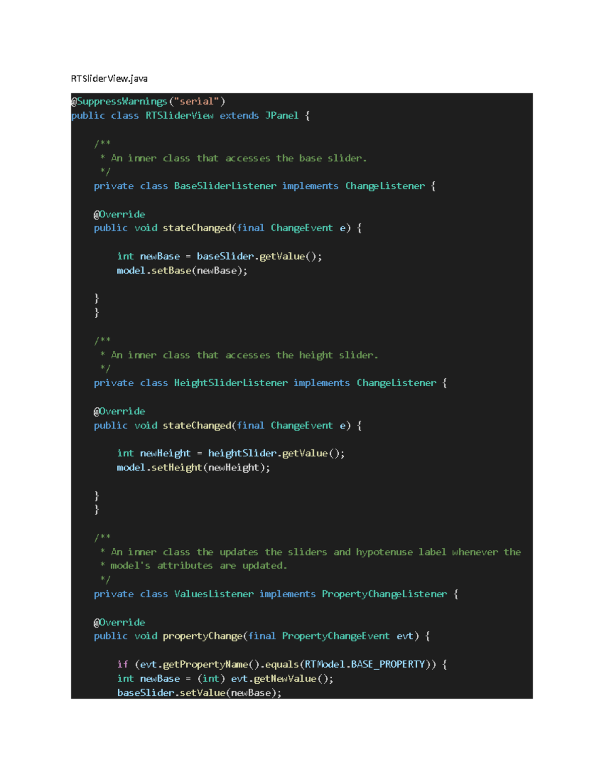 CP213 Lab 08 RTSlider View - RTSliderView @SuppressWarnings("serial") public class - Studocu