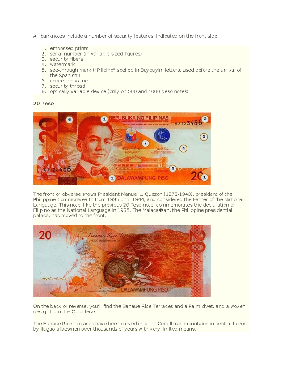 Banknotes - none - All banknotes include a number of security features ...