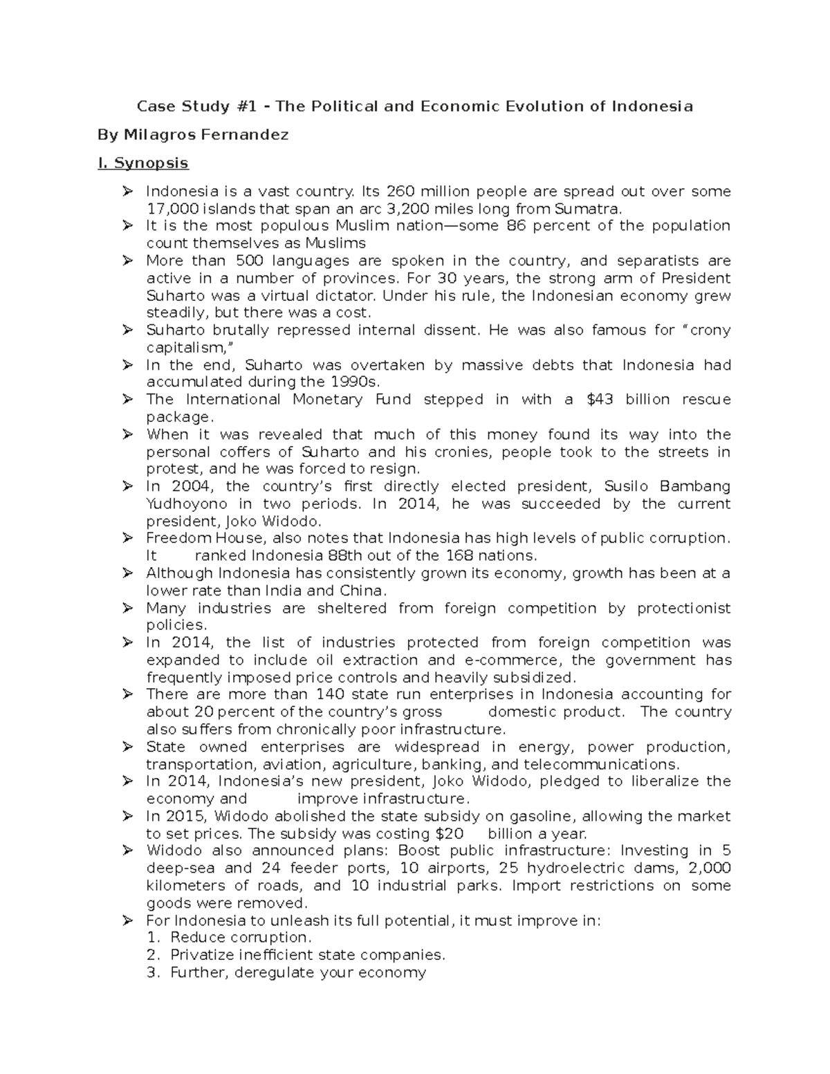 Case Study 1 - Indonesia - Case Study #1 - The Political and Economic ...