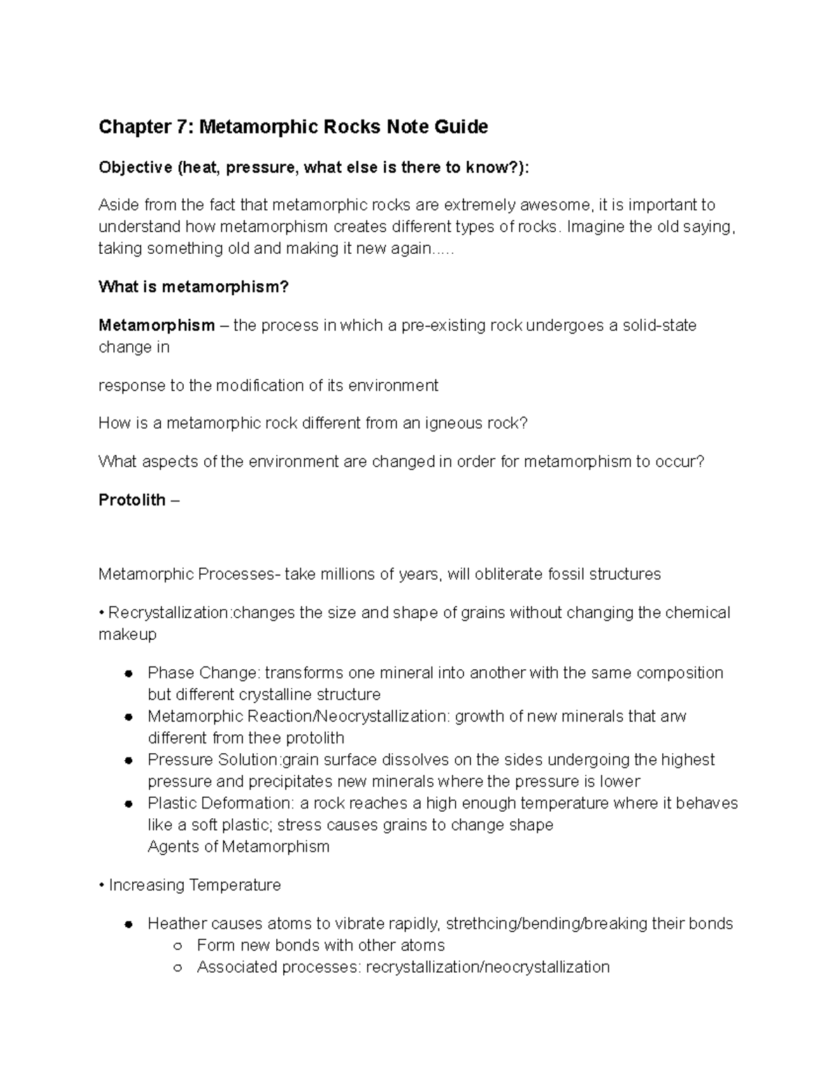 Chapter 7 Metamorphic Rocks Note Guide - Imagine the old saying, taking ...