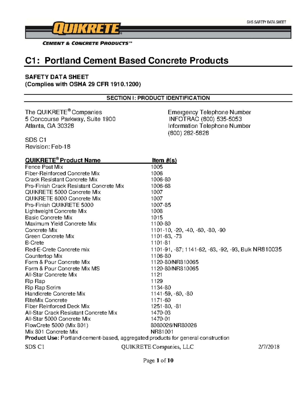 Concrelisto SDS - English - C1: Portland Cement Based Concrete Products ...