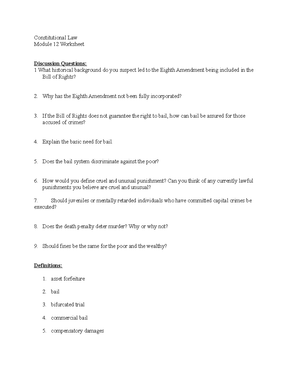 Module 12 Worksheet - Constitutional Law Module 12 Worksheet Discussion ...