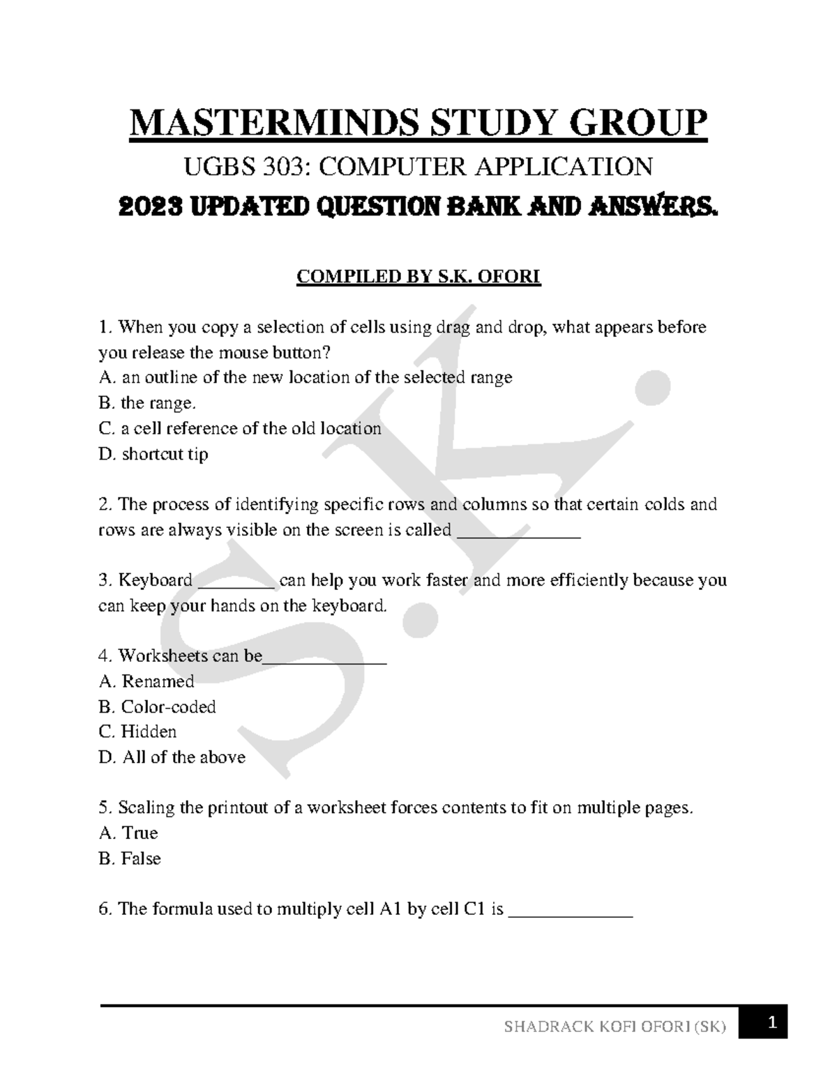 Computer Application Updated Question Bank and Answers SK - MASTERMINDS ...