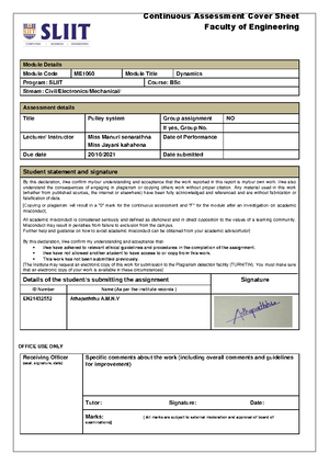 EN20431976 Tensile - Material - Continuous Assessment Cover Sheet ...